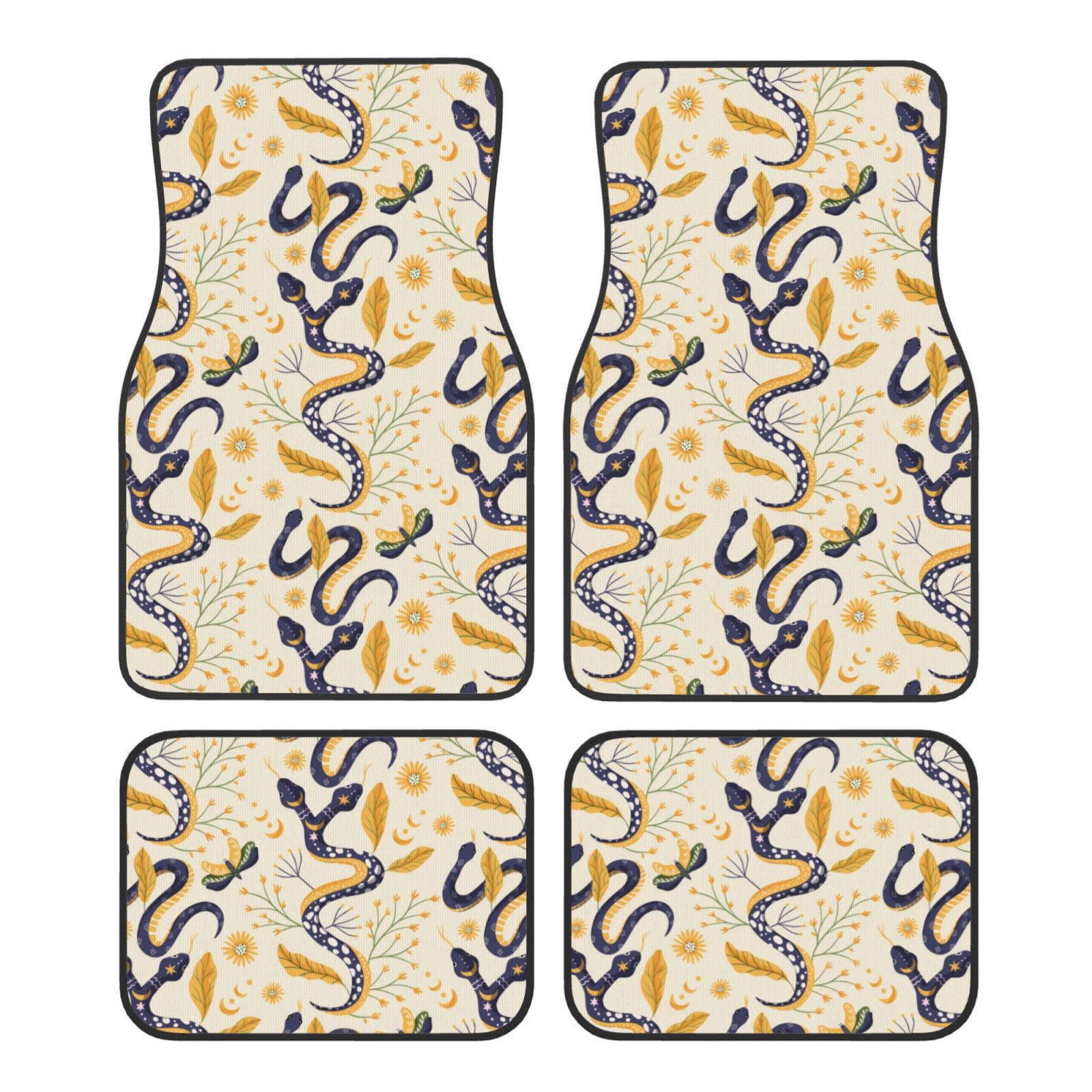 Vsdgher Snake And Floral Car Foot Mat Set of 4 Pieces Universal Floor ...