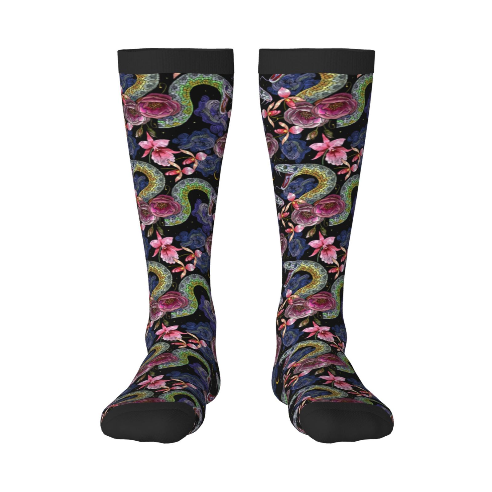 Vsdgher Snake And Flower Print Thigh High Socks Extra Long Stretchy ...