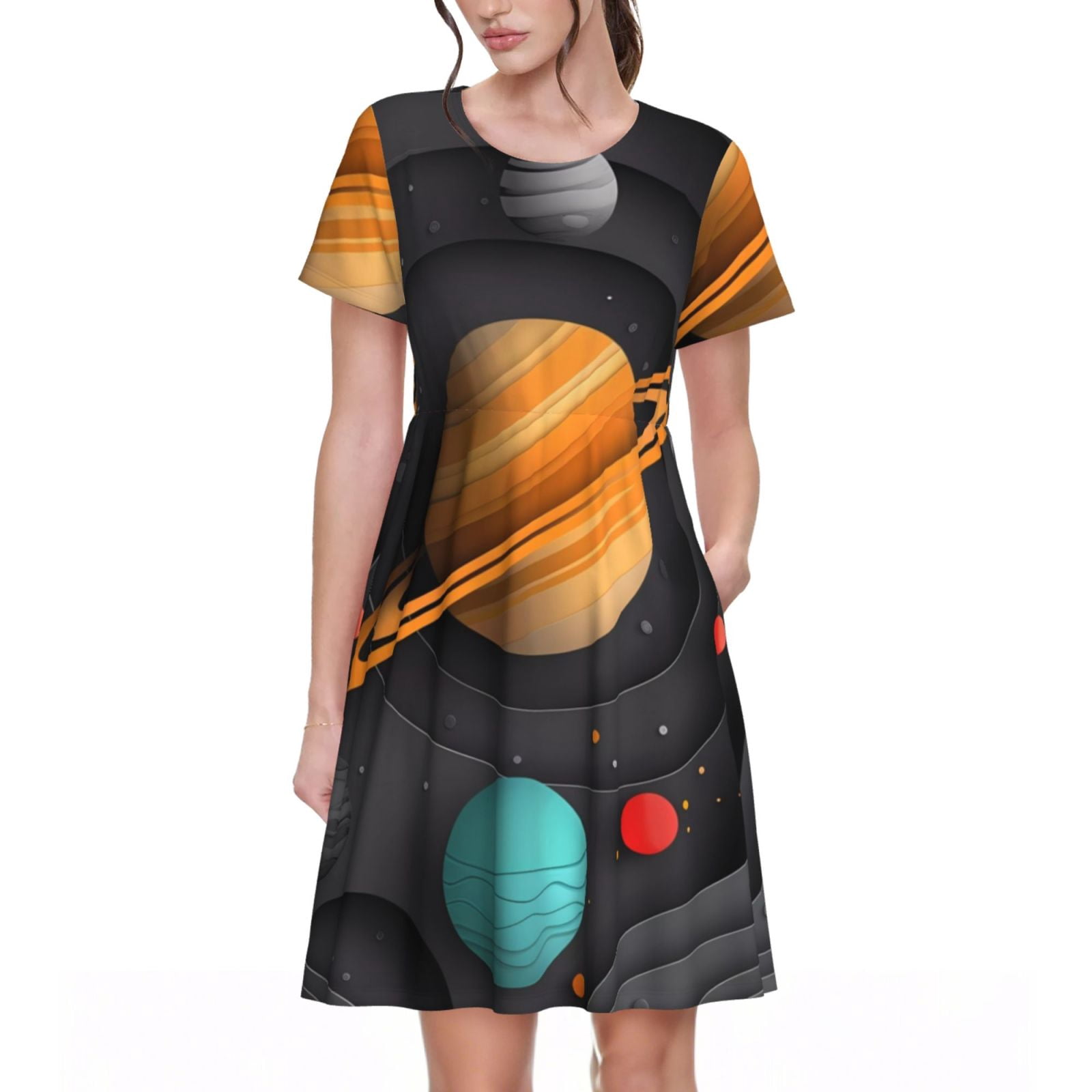 Vsdgher Solar System Paper Art for Womens Summer 2025 Casual Midi Maxi ...