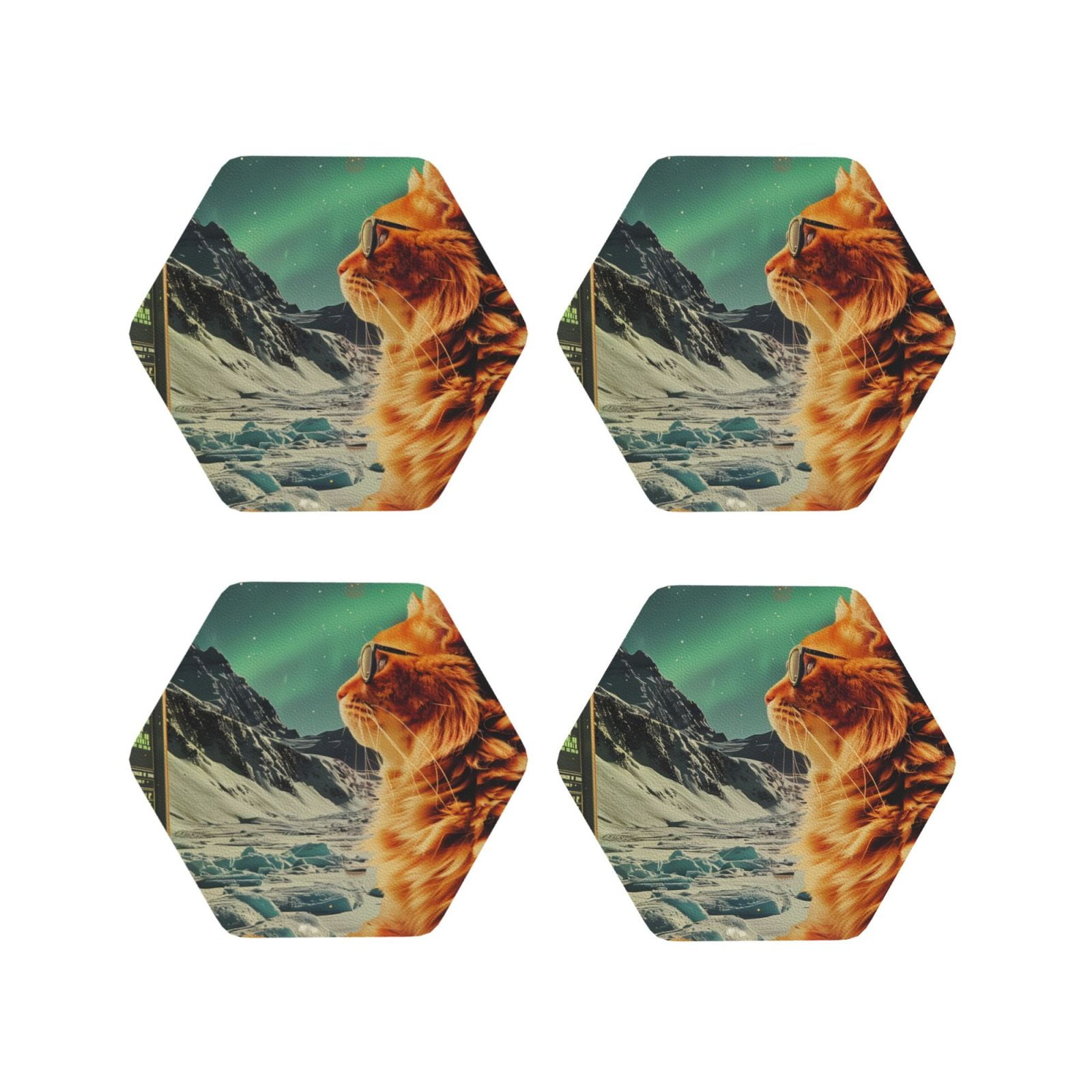 Vsdgher Space Adventurer Cat Leather Coasters for Drinks, Durable Drink ...