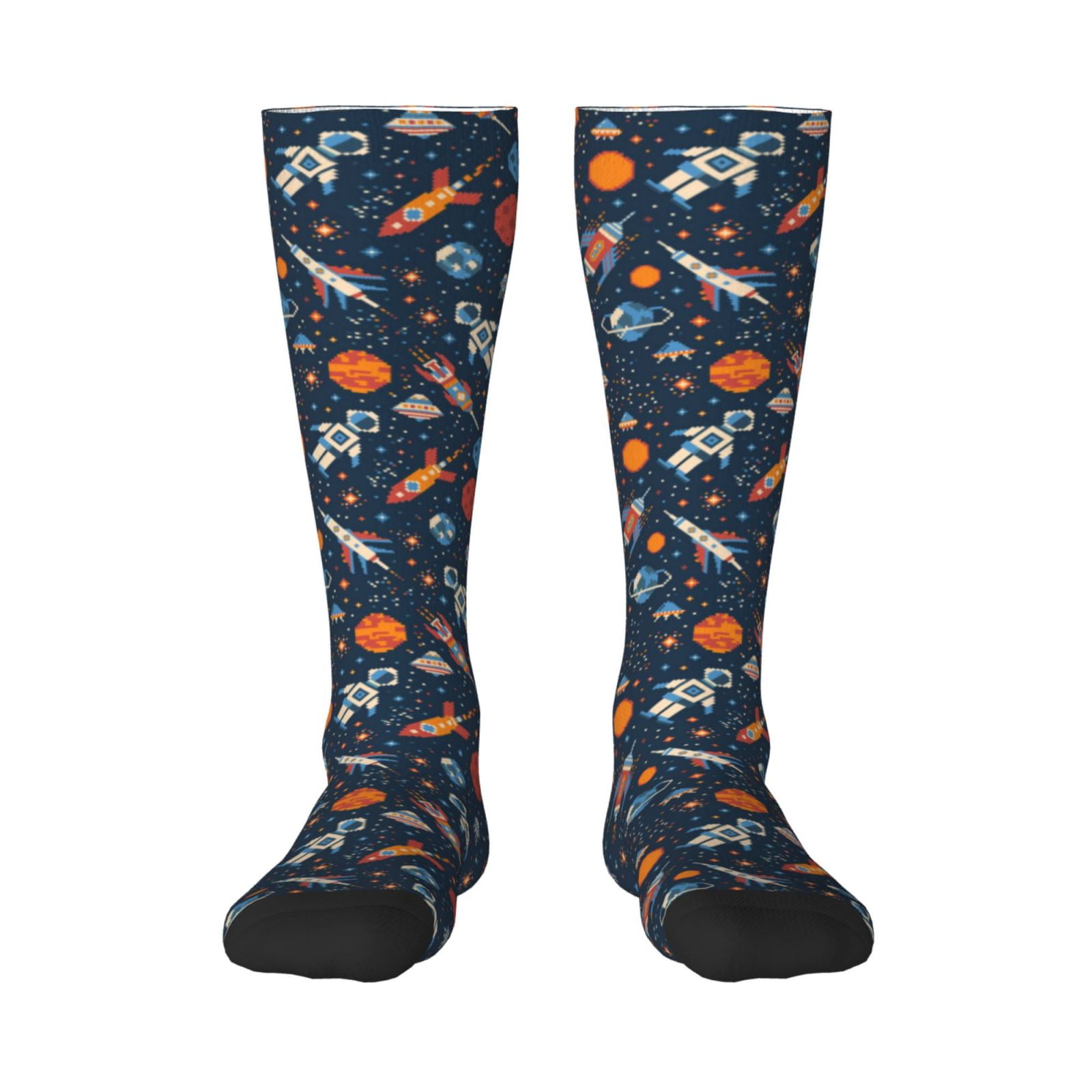 Vsdgher Spaceships And Stars In Outer Space Print Thigh High Socks ...