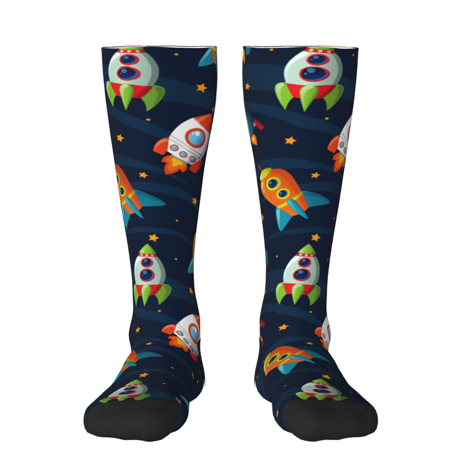 Vsdgher Spaceships and Stars Print Thigh High Socks Extra Long Stretchy ...