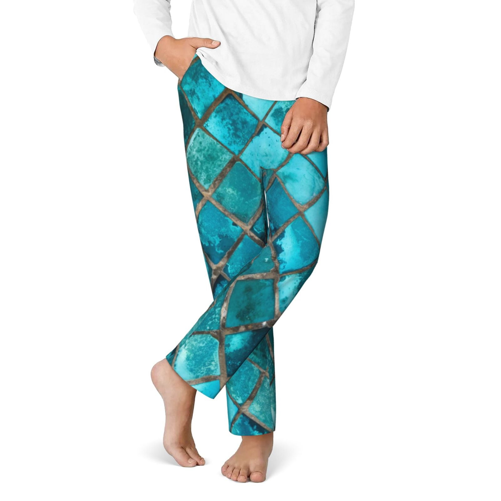 Vsdgher Square Glass Mosaic Print Kids Pajama Pants,Long Sleep Plaid ...