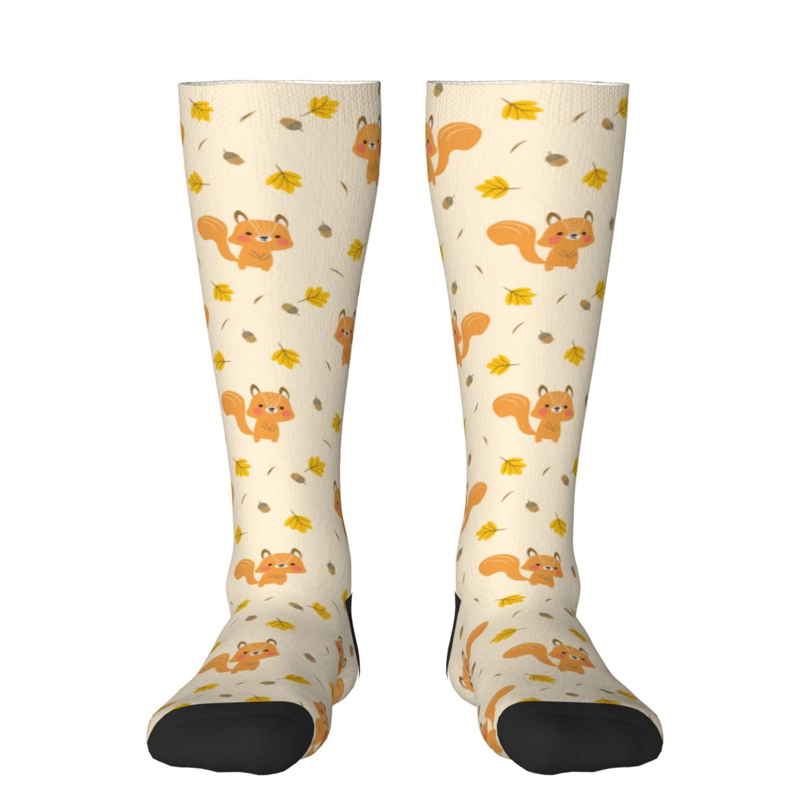 Vsdgher Squirrel And Leaves Print Thigh High Socks Extra Long Stretchy Sock Women Over Knee High ...