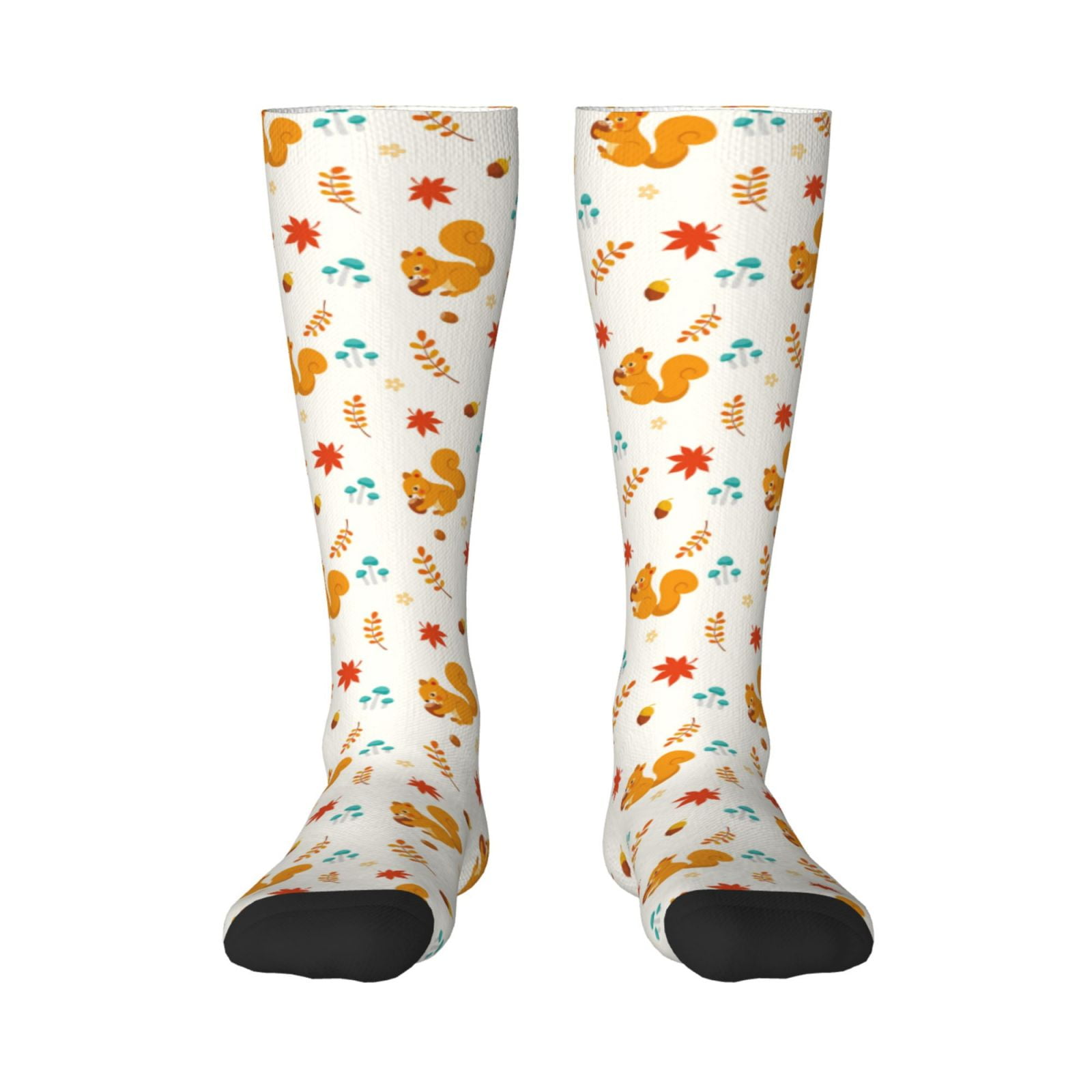 Vsdgher Squirrel Maple Leaves And Nuts Print Thigh High Socks Extra ...