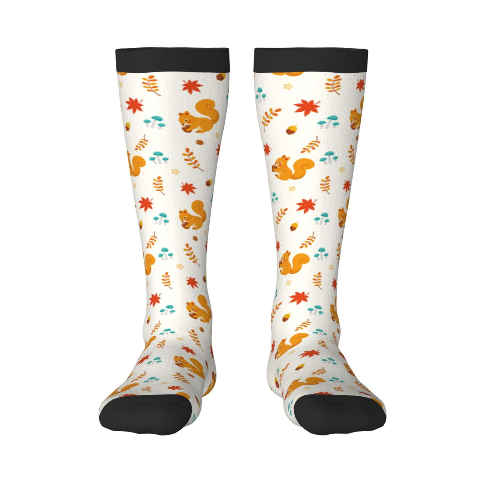 Vsdgher Squirrel Maple Leaves And Nuts Print Thigh High Socks Extra ...