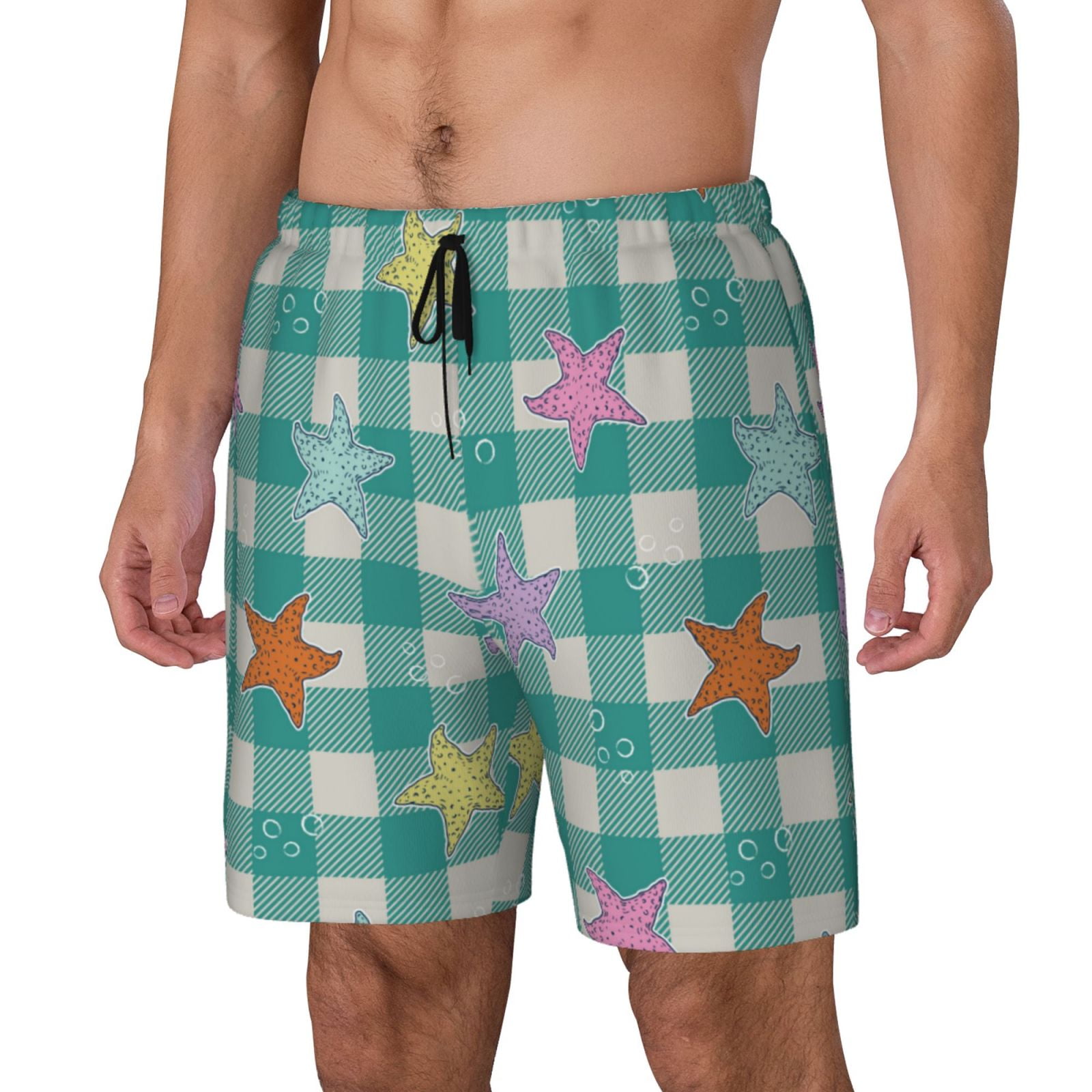Vsdgher Starfish On Checkered Background for Mens Swim Trunks with ...