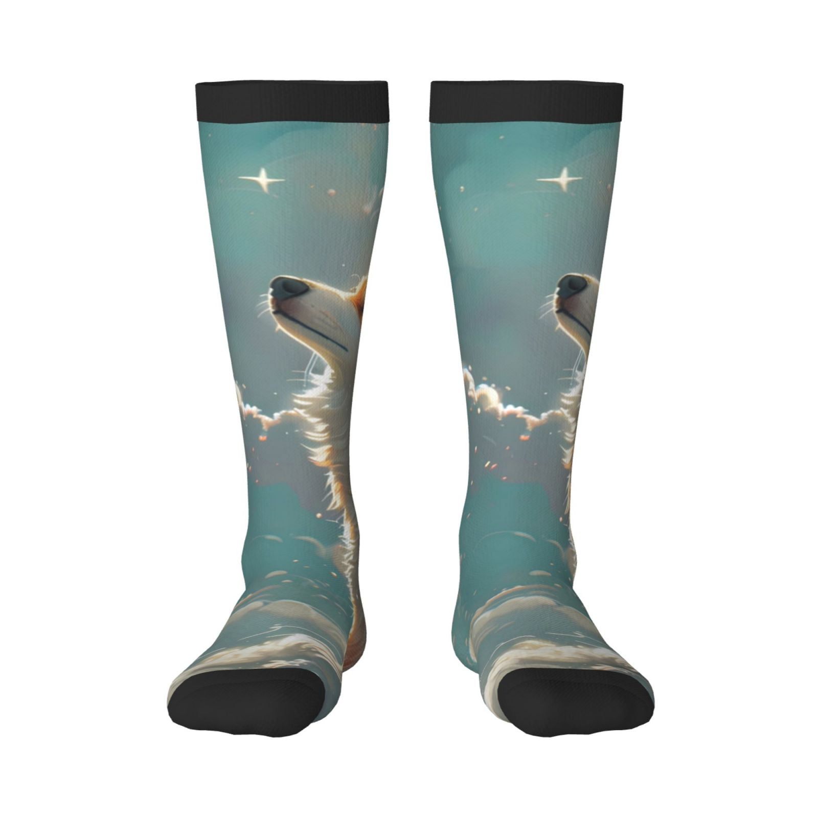 Vsdgher Starry Sky Cloud Fox Print Thigh High Socks Extra Long Stretchy ...