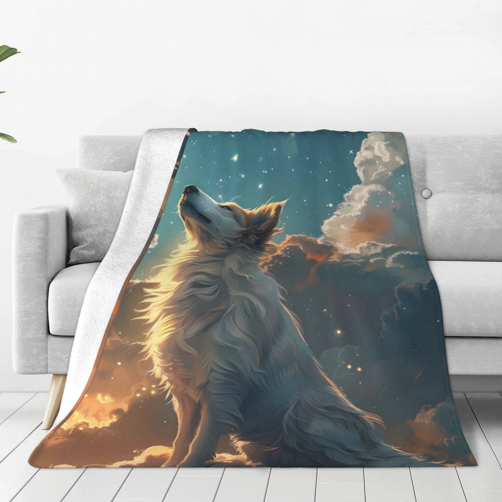 Vsdgher Starry Sky Cloud Wolf Ultra-Soft Micro flannel Blanket Throw Blankets for Couch Sofa ...