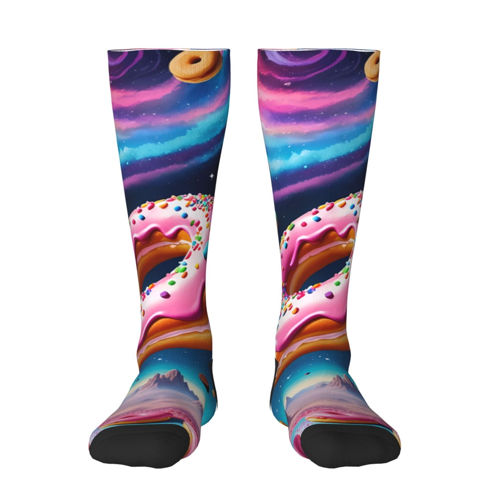 Vsdgher Starry Sky Pine Tree Donut Print Thigh High Socks Extra Long Stretchy Sock Women Over ...