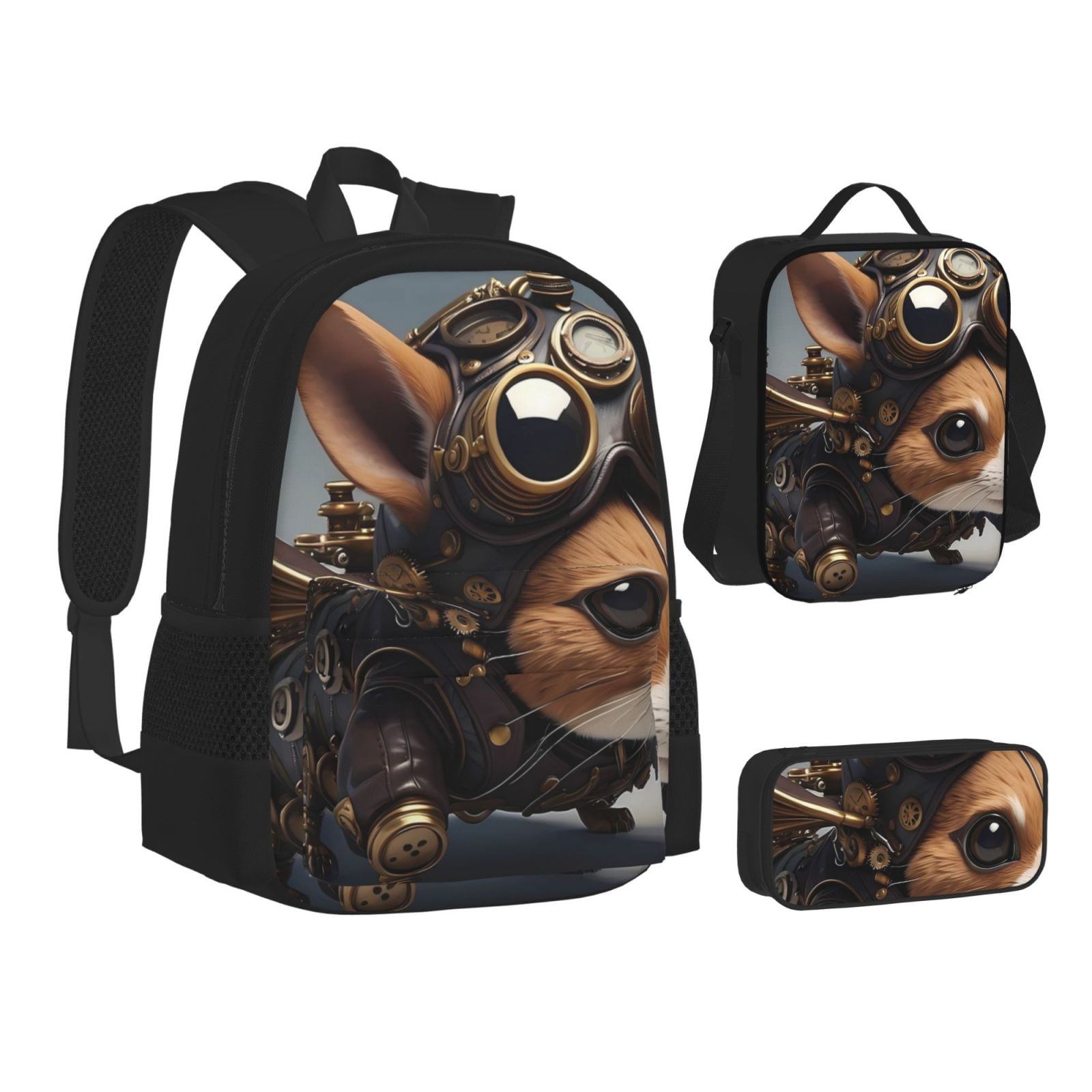 Vsdgher Steampunk Squirrel Pilot Large Capacity Backpack Lunch Bag ...