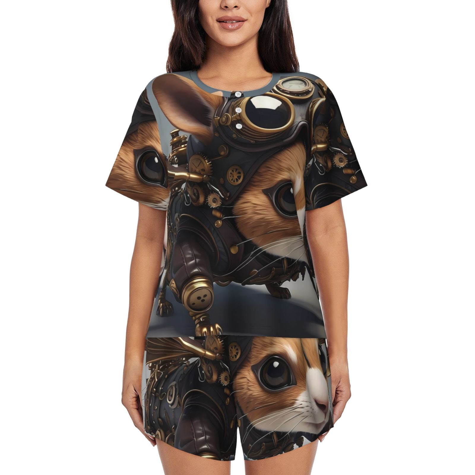 Vsdgher Steampunk Squirrel Pilot Pattern Womens Pajamas 2 Piece Short ...