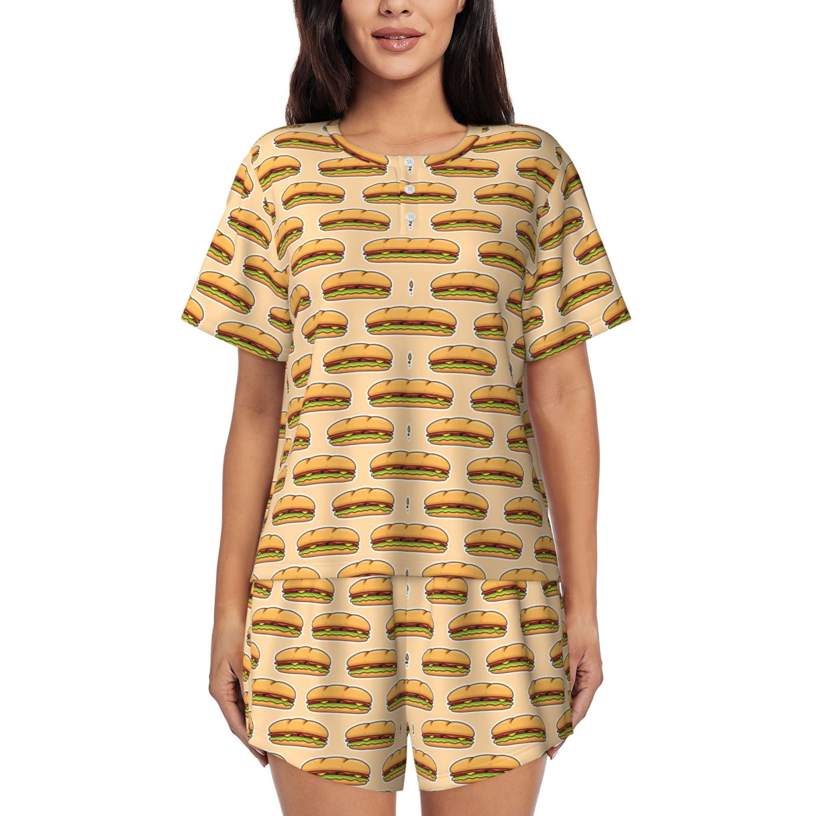 Vsdgher Submarine Sub Sandwich Pattern Womens Pajamas 2 Piece Short ...
