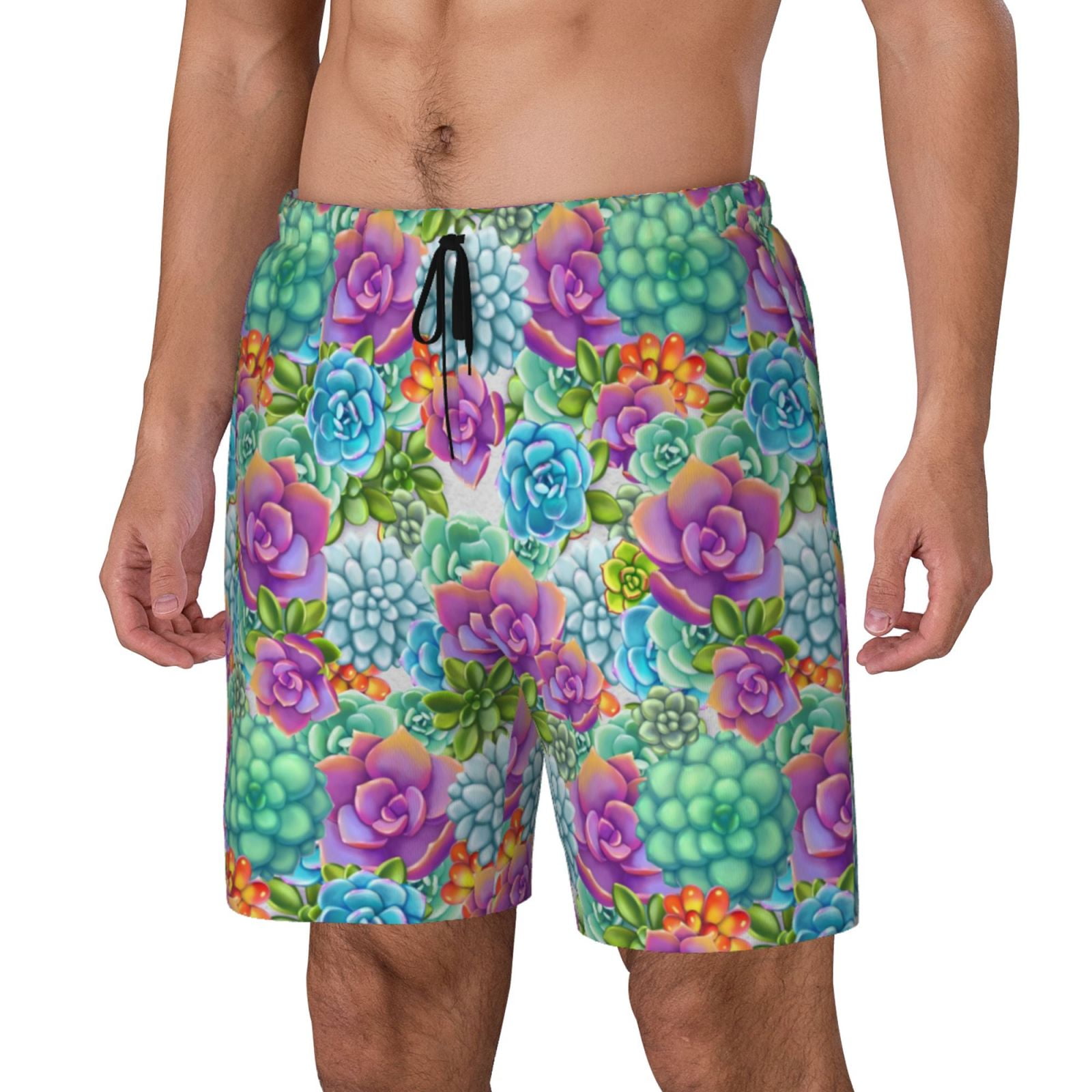 Vsdgher Succulents for Mens Swim Trunks with Compression Liner Swim ...