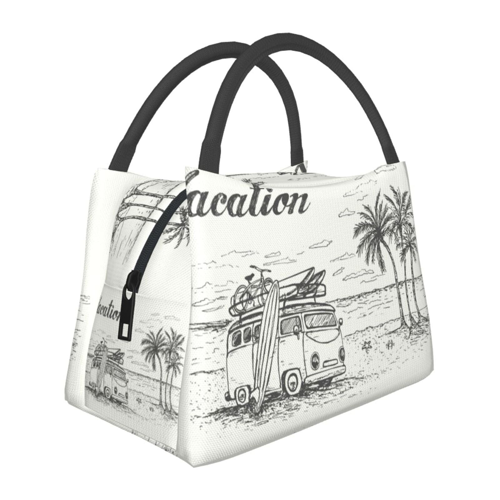 Vsdgher Summer Vacation Scene With Camping Van Print Insulated Reusable ...