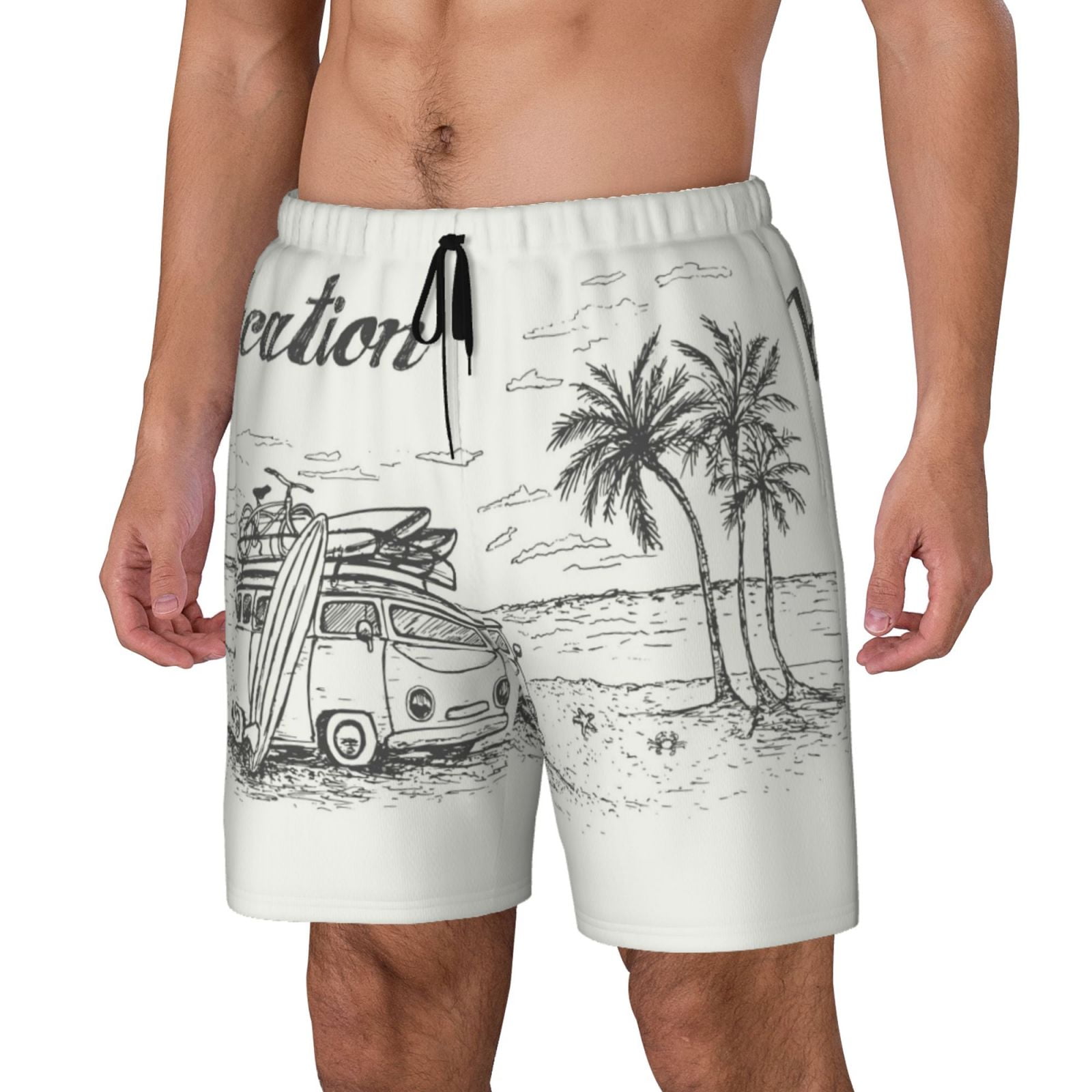 Vsdgher Summer Vacation Scene With Camping Van for Mens Swim Trunks ...