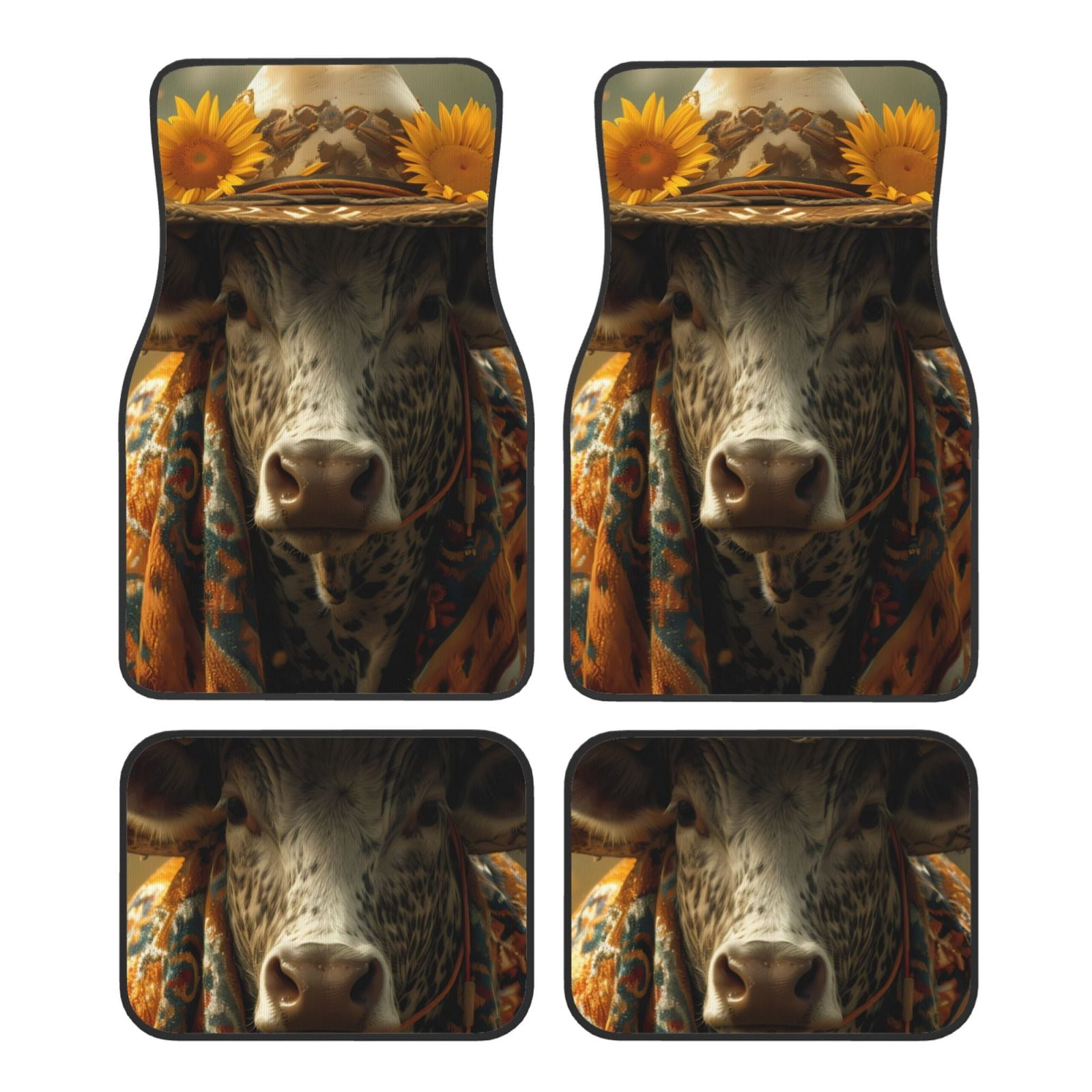 Vsdgher Sunflower Cowboy Hat Cow Car Foot Mat Set of 4 Pieces Universal ...
