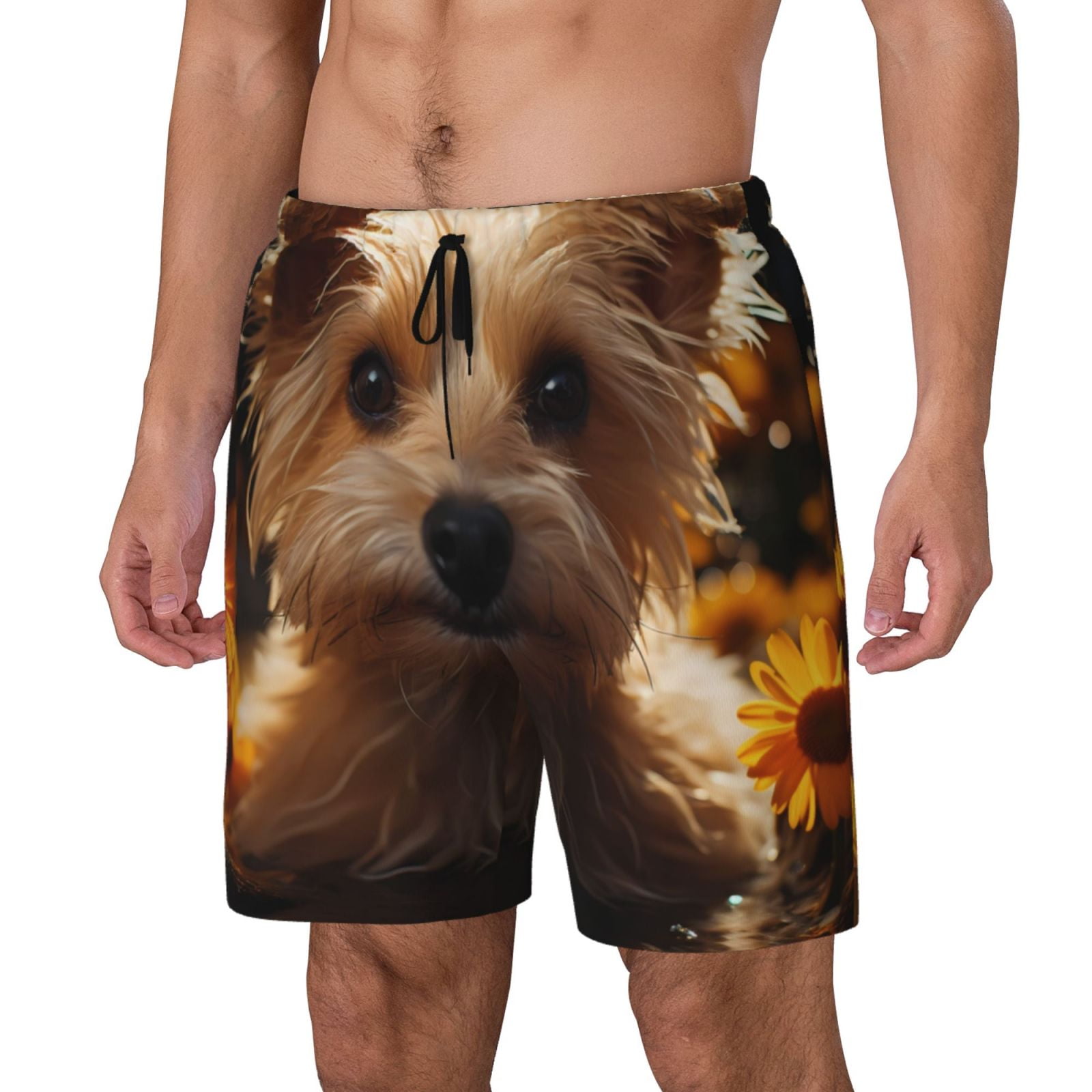 Vsdgher Sunflower Cute Puppy for Mens Swim Trunks with Compression ...