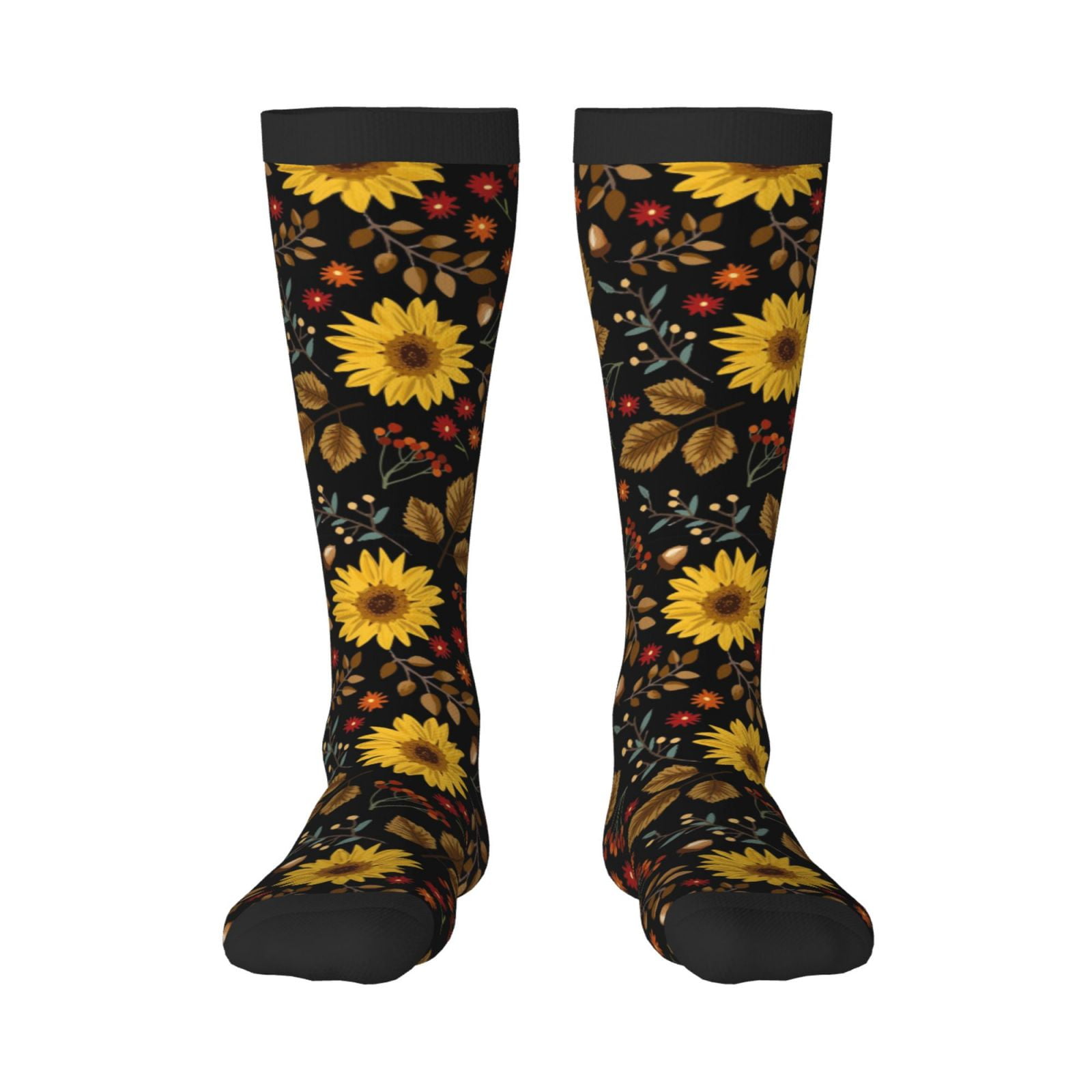 Vsdgher Sunflowers Leaves Print Thigh High Socks Extra Long Stretchy ...