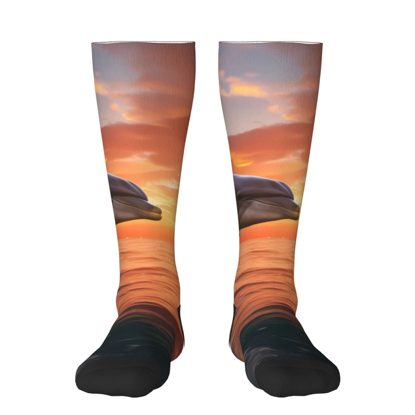 Vsdgher Sunset Dancing Dolphin B Print Thigh High Socks Extra Long Stretchy Sock Women Over Knee ...