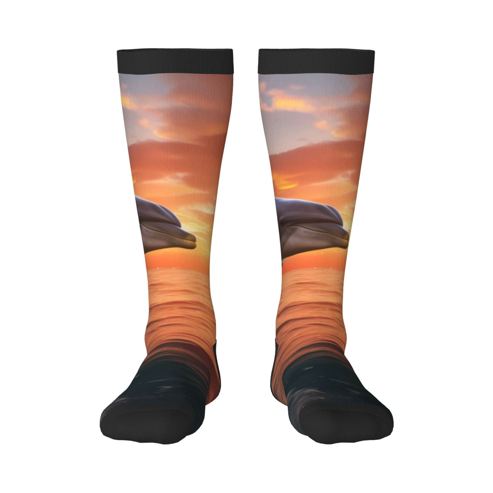 Vsdgher Sunset Dancing Dolphin B Print Thigh High Socks Extra Long ...