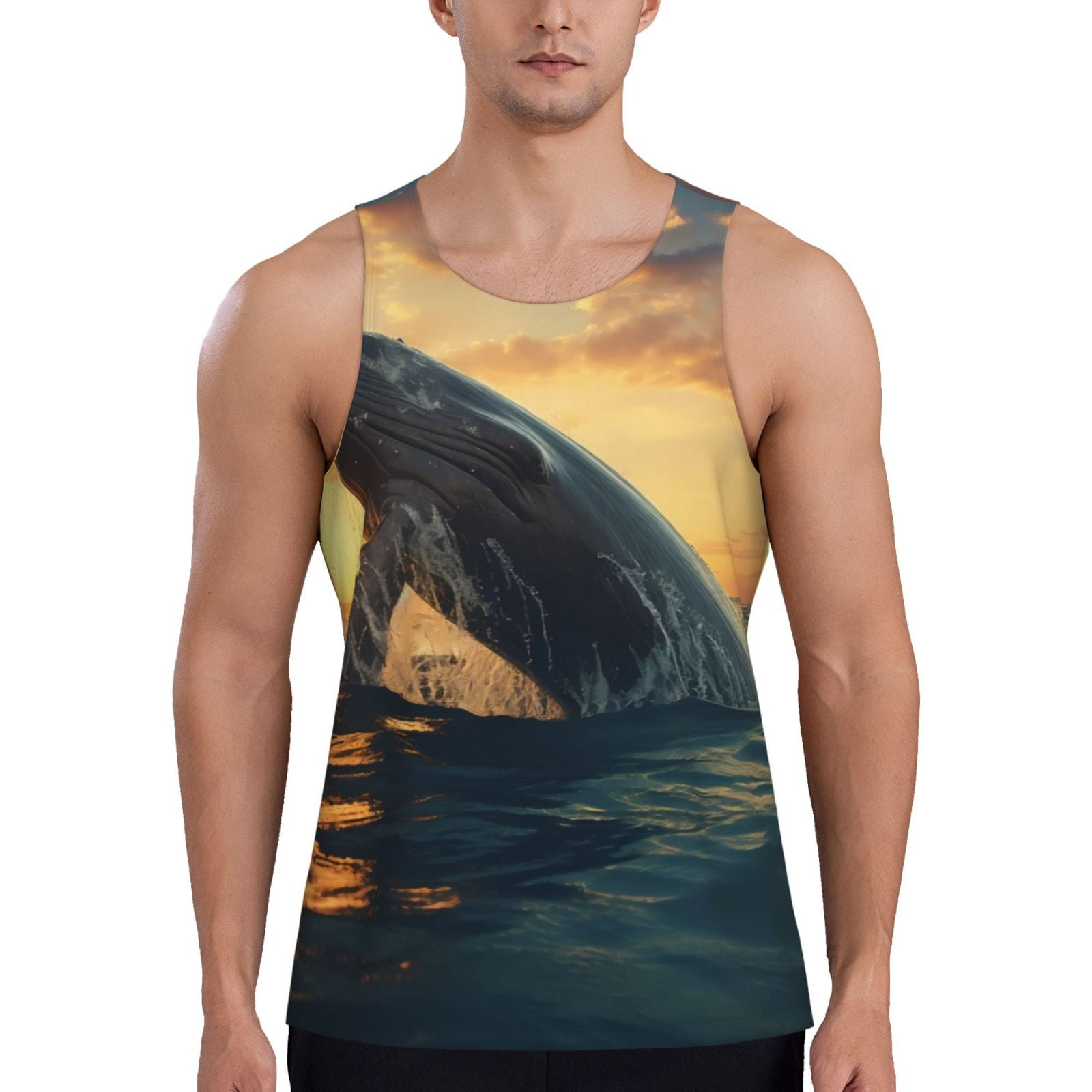 Vsdgher Sunset Ocean Whale Men's Workout Tank Tops Sleeveless Gym Shirt ...