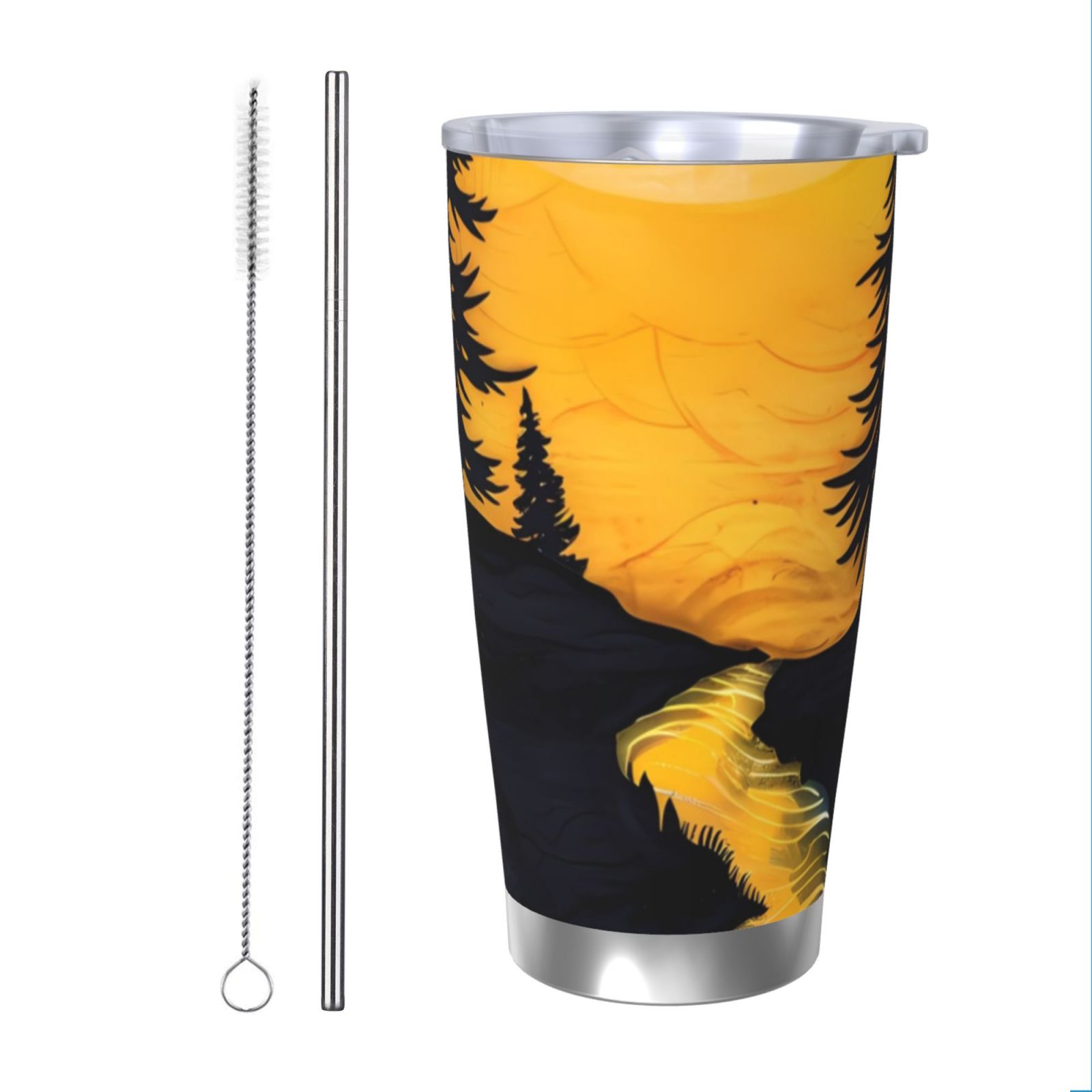 Vsdgher Sunset River Pine Trees 20 Oz Stainless Steel Vacuum Insulated ...