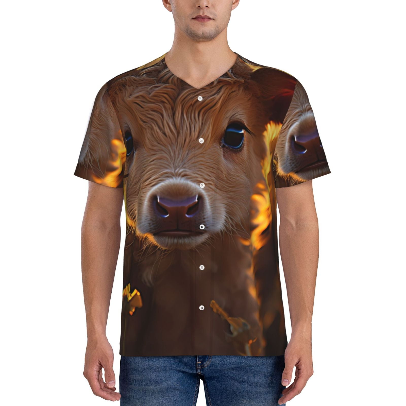 Vsdgher Sunset Sunflower Cow Mens T-Shirts Baseball Vintage Fashionable ...