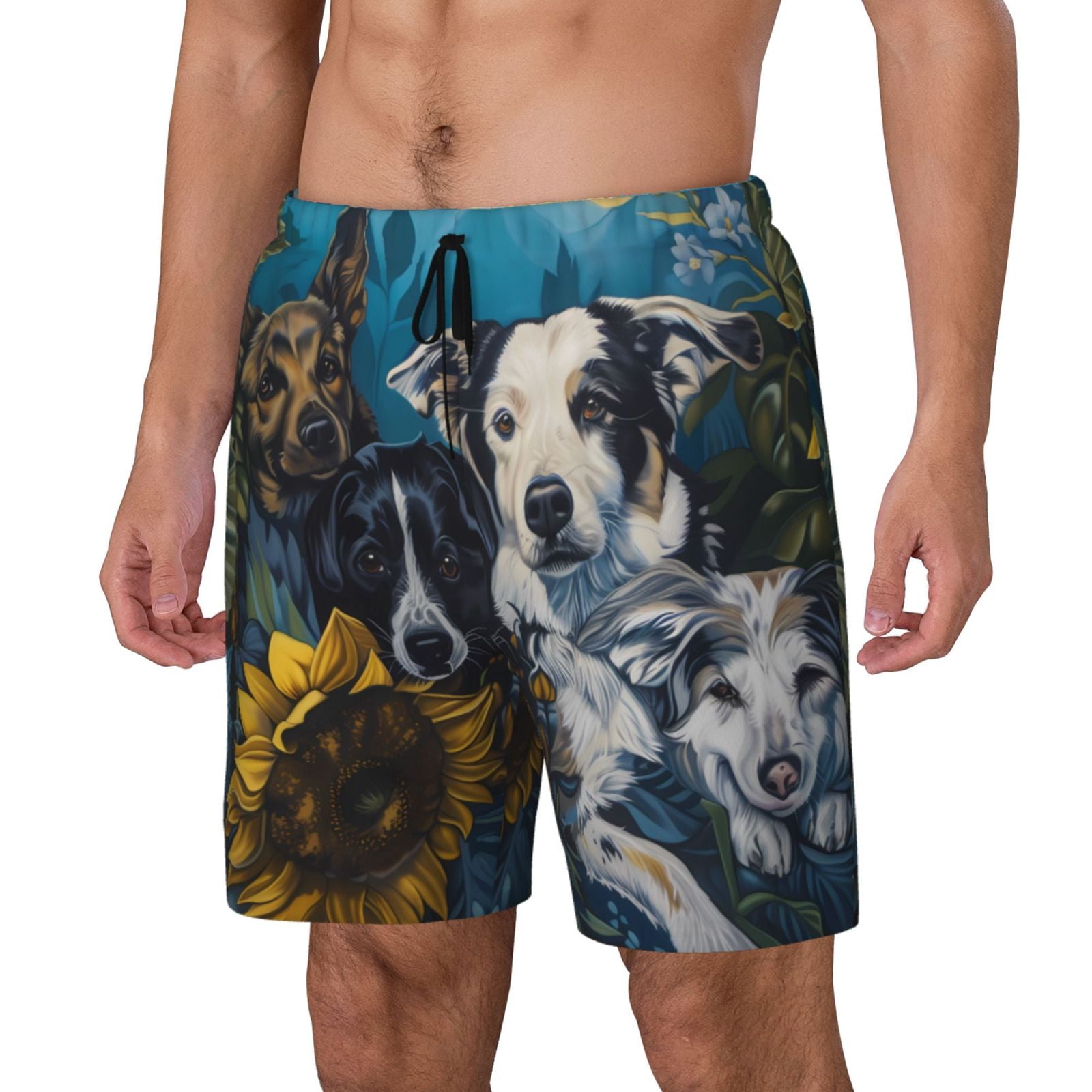 Vsdgher Sunset Sunflower Dog for Mens Swim Trunks with Compression ...