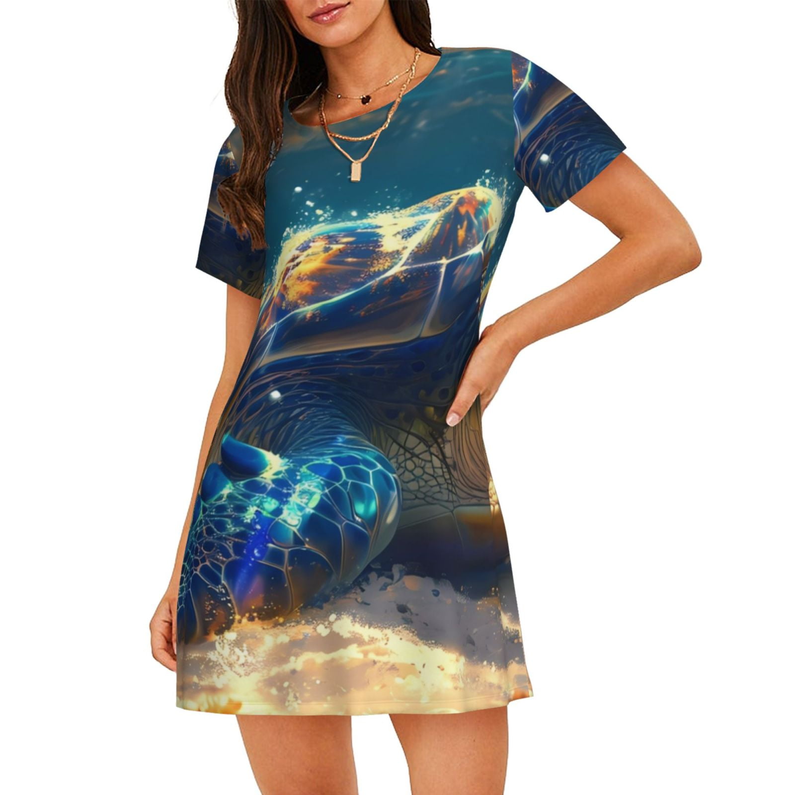 Vsdgher Sunshine Underwater Sand Turtle Pattern Womens Short Sleeve ...