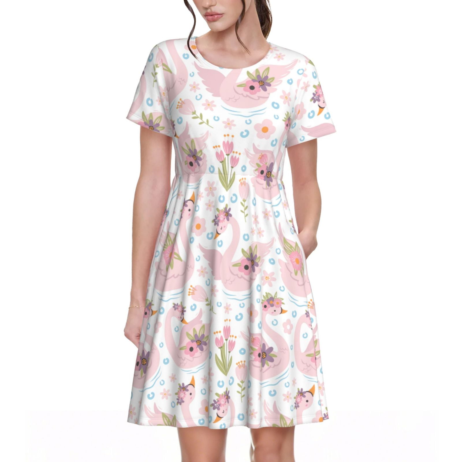 Vsdgher Swan And Flowers for Womens Summer 2025 Casual Midi Maxi ...