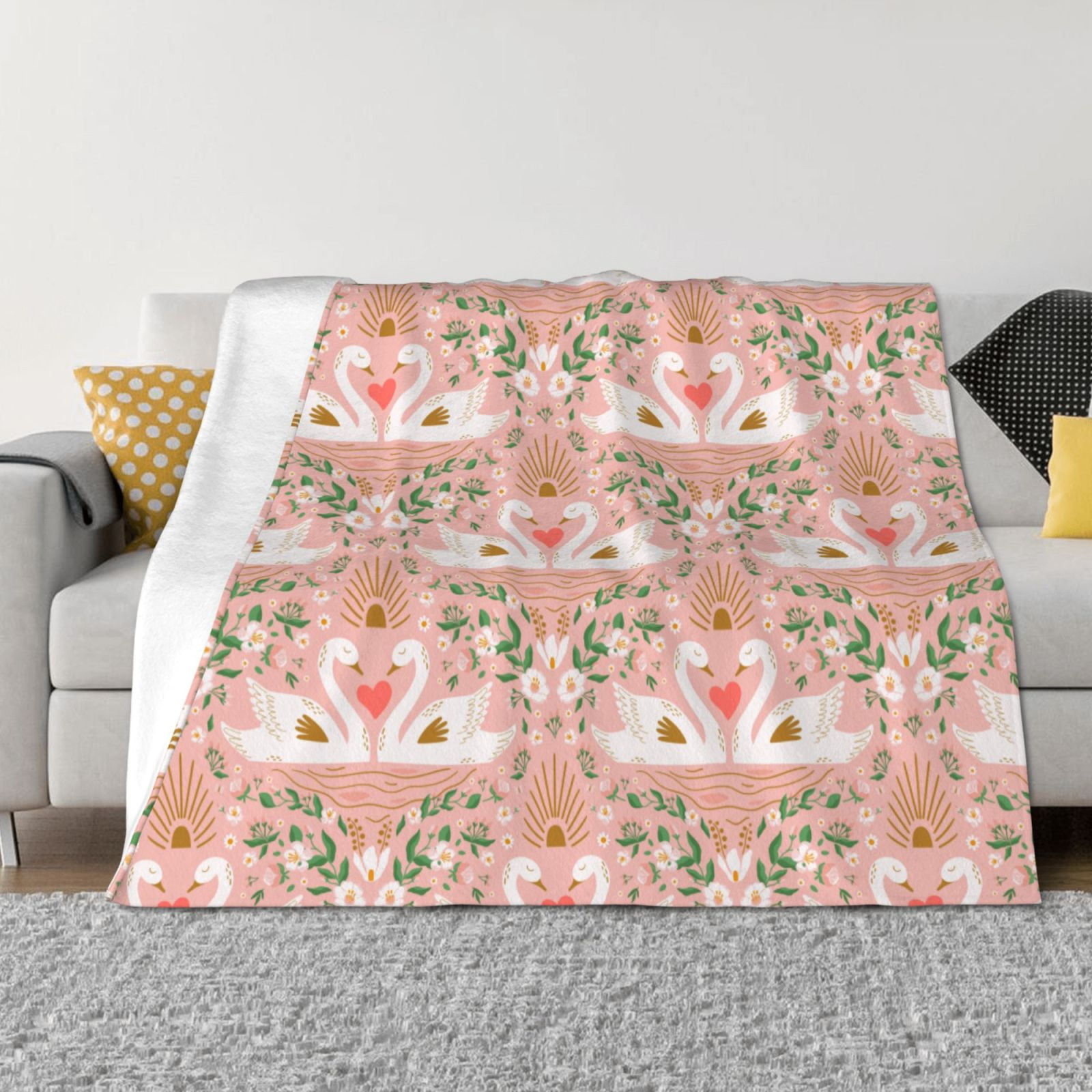 Vsdgher Swan Couple Pattern Fleece Throw Blanket, Horizontal Fleece ...