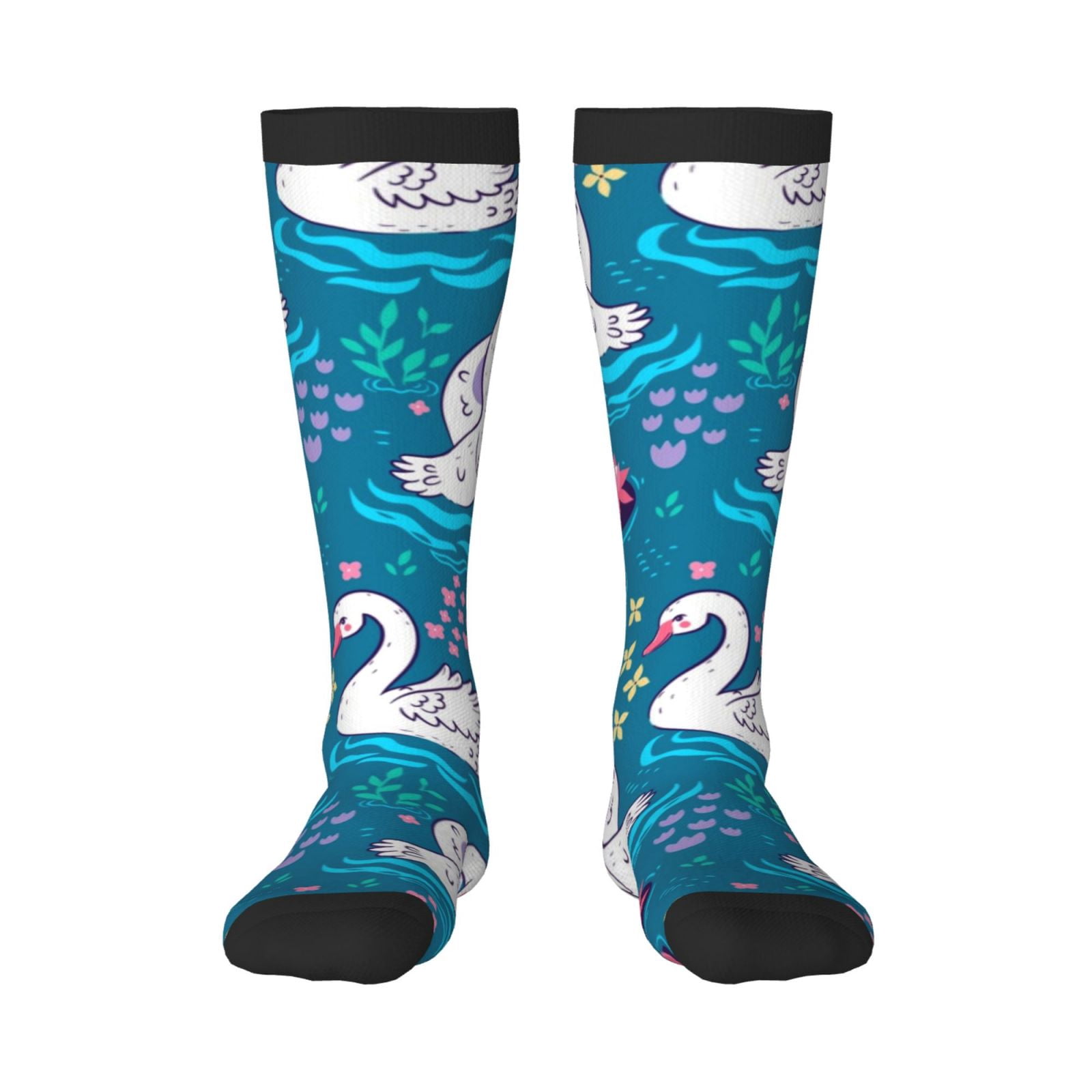 Vsdgher Swan On The Pond Print Thigh High Socks Extra Long Stretchy ...