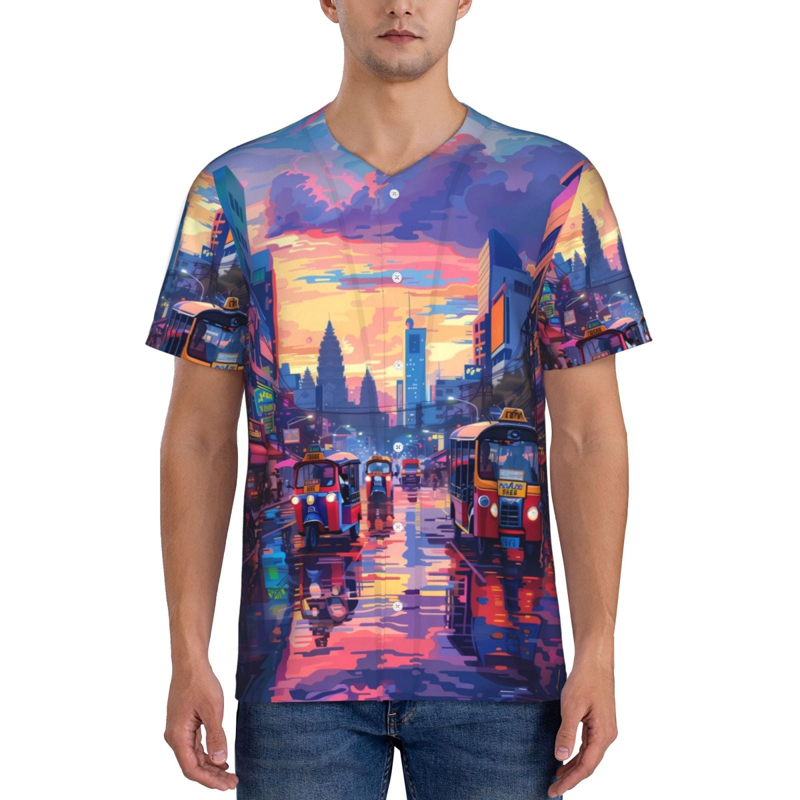 Vsdgher Taxi Colorful Town Mens T-Shirts Baseball Vintage Fashionable ...