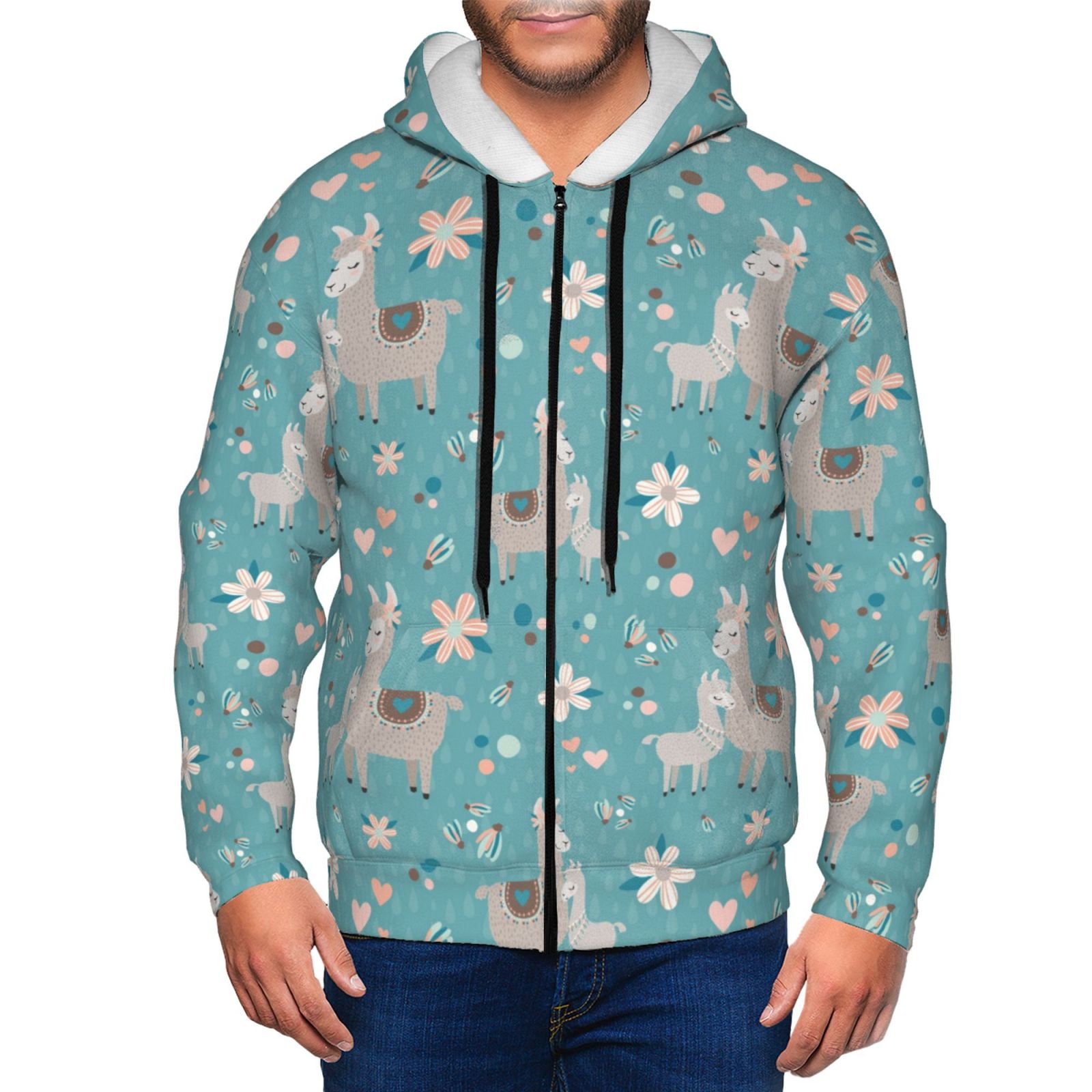 Vsdgher Teal Mama Llama Mens Hoodies Zip Hoodie, Hoodies for Men, Zip ...