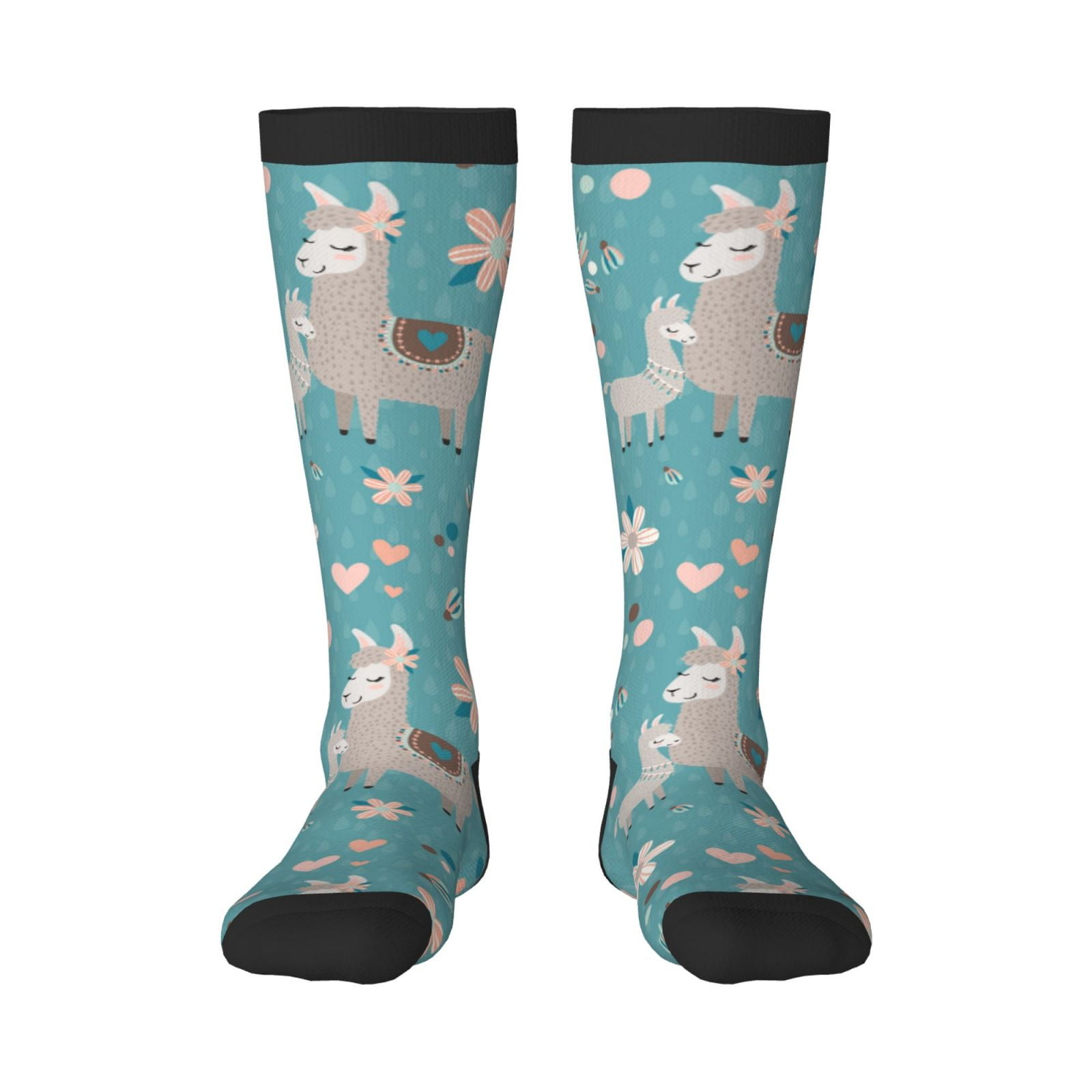 Vsdgher Teal Mama Llama Print Thigh High Socks Extra Long Stretchy Sock Women Over Knee High ...