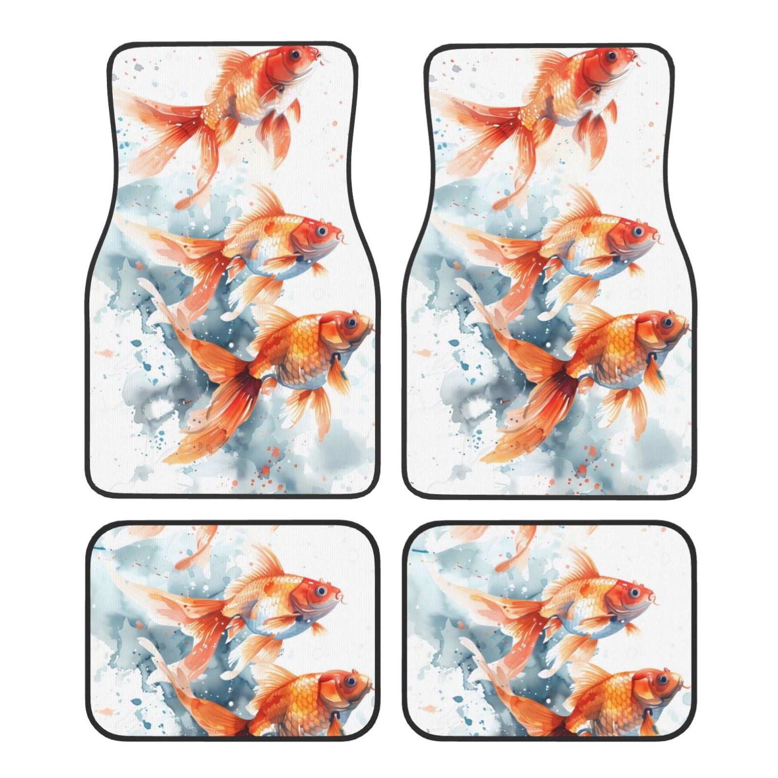 Vsdgher Three Goldfish Watercolor Splash Car Foot Mat Set of 4 Pieces ...