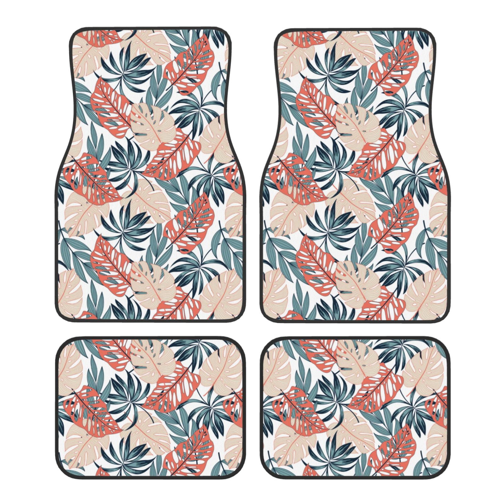 Vsdgher Tropical Leaves Car Foot Mat Set of 4 Pieces Universal Floor ...