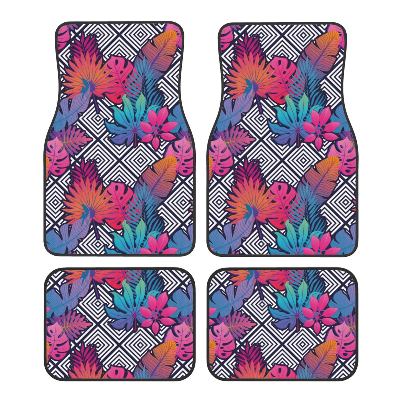 Vsdgher Tropical Leaves Car Foot Mat Set of 4 Pieces Universal Floor ...