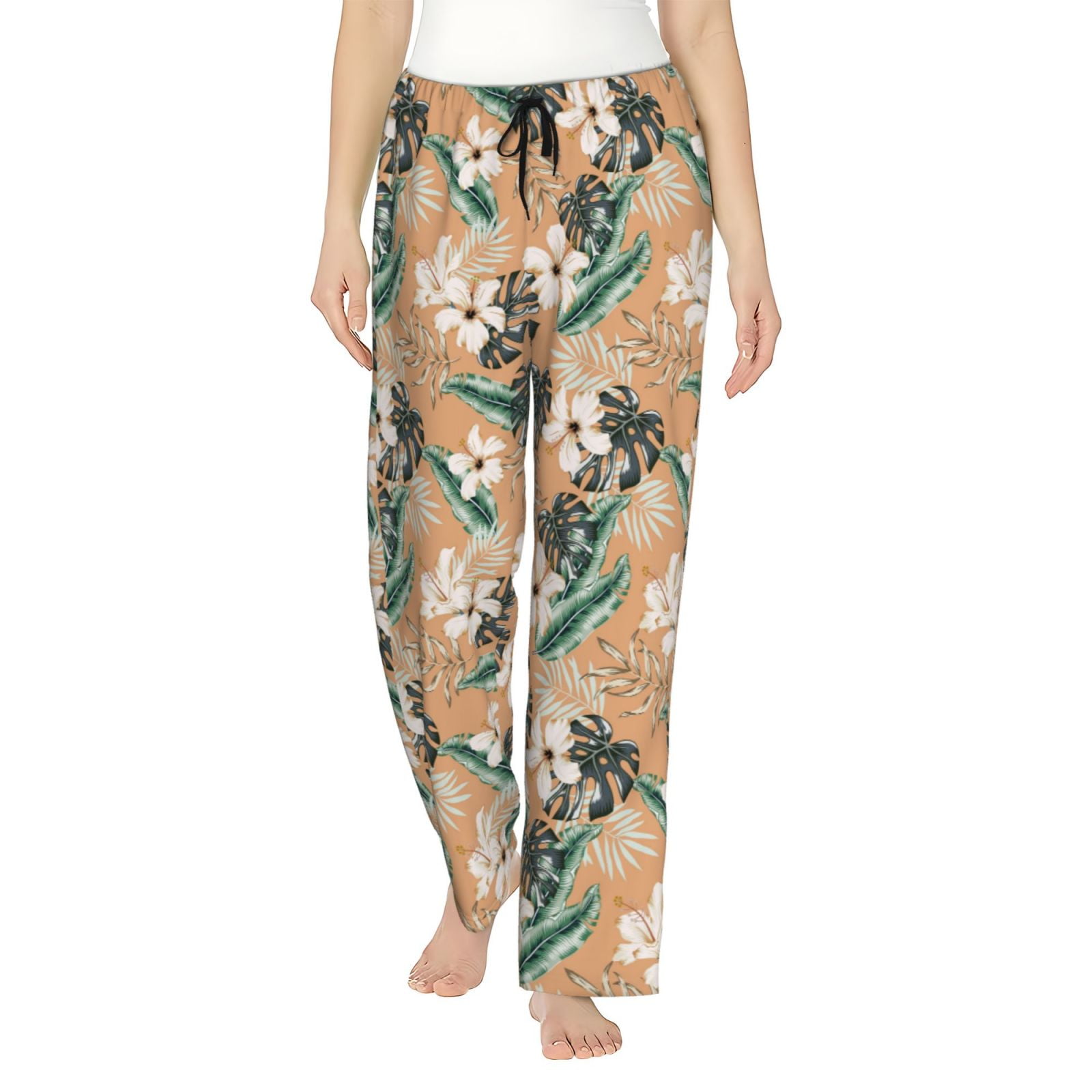 Vsdgher Tropical Leaves Flower Women’s Womens Pajama Pants, Lounge Wide ...