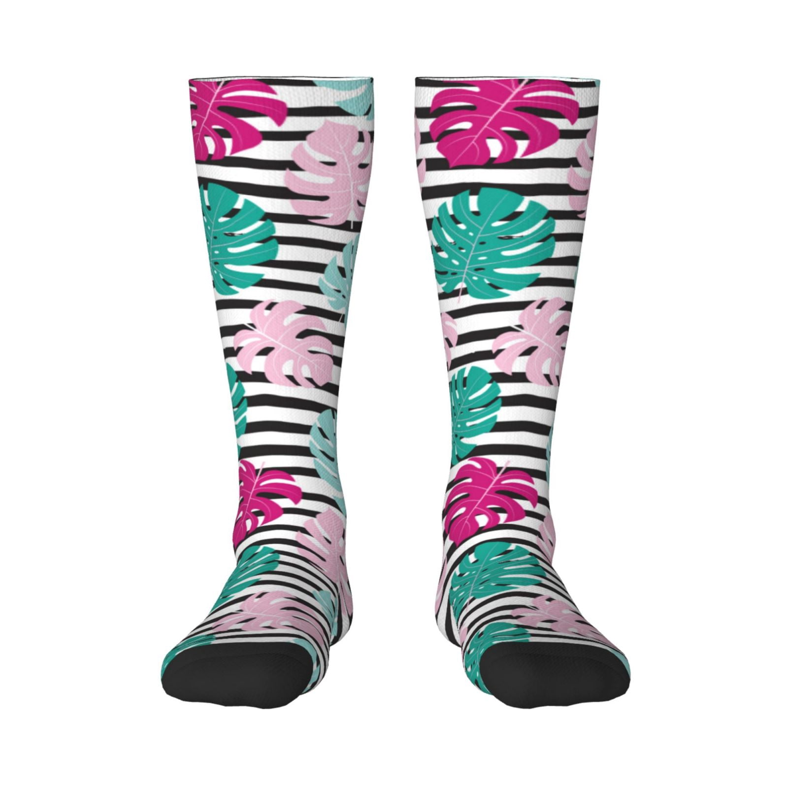 Vsdgher Tropical Leaves Print Thigh High Socks Extra Long Stretchy Sock ...