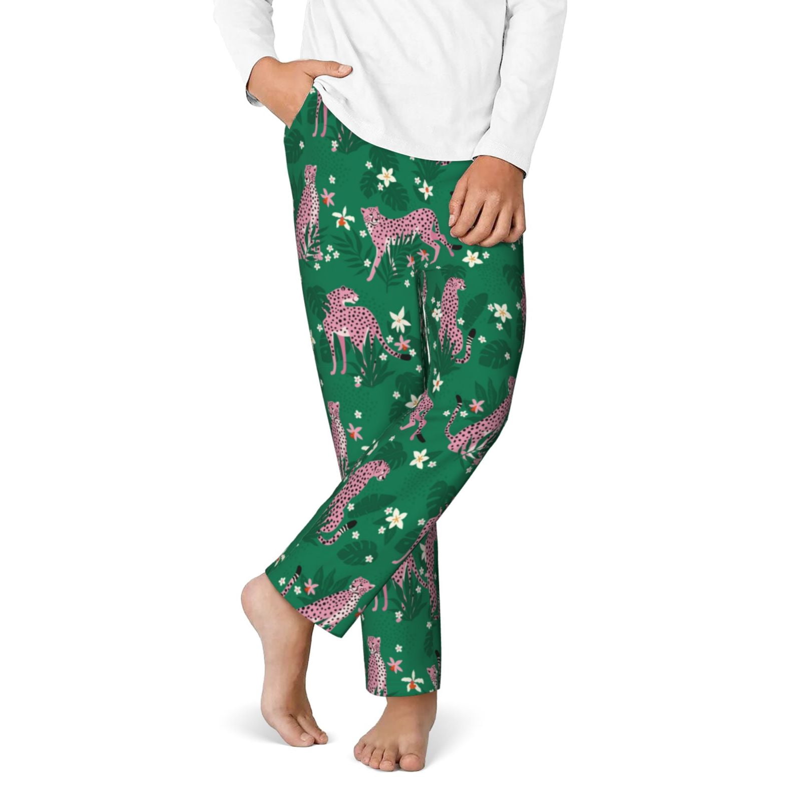 Vsdgher Tropical Leopard Print Kids Pajama Pants,Long Sleep Plaid Pants ...