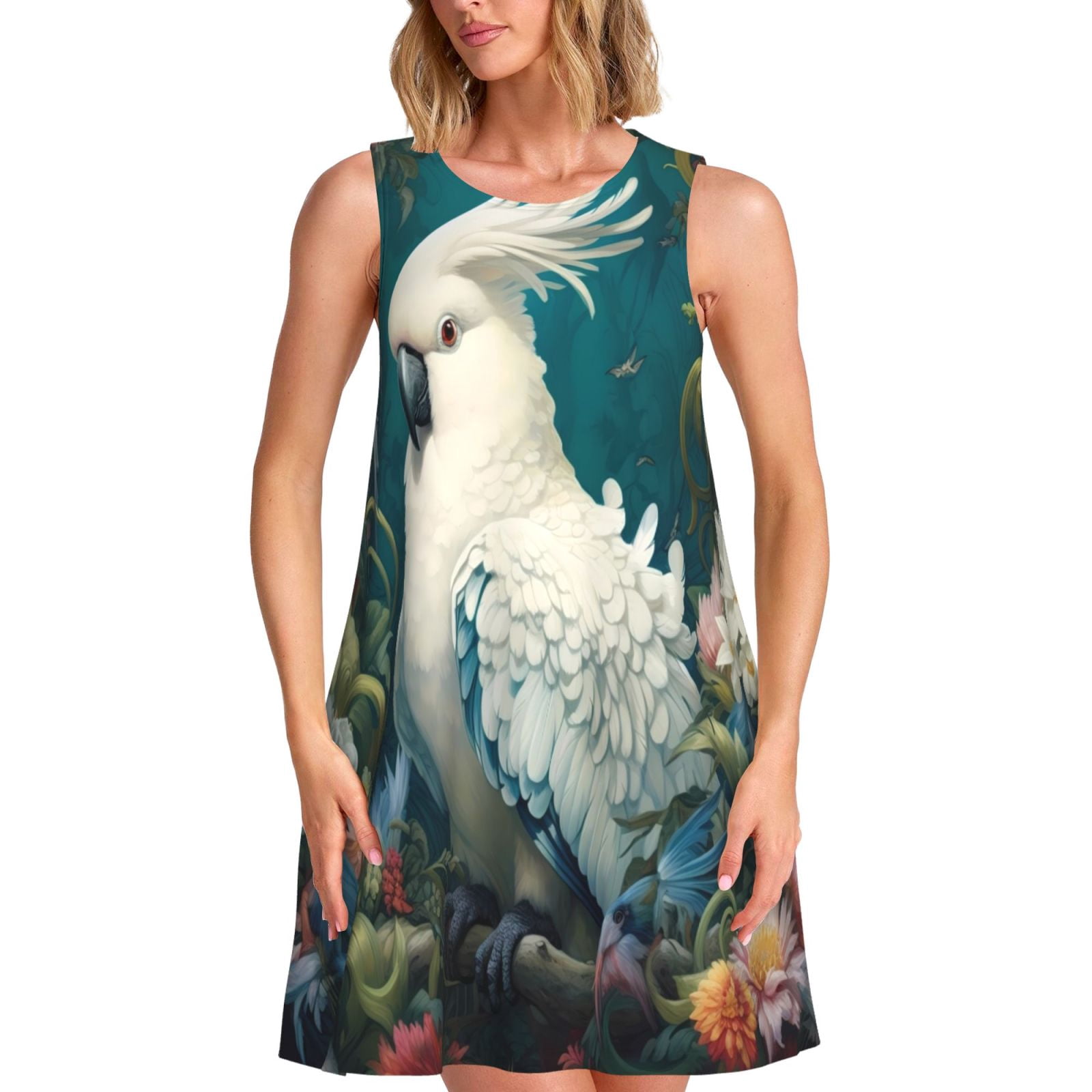Vsdgher Tropical Parrot Floral Artwork Print Summer Dresses for Women ...