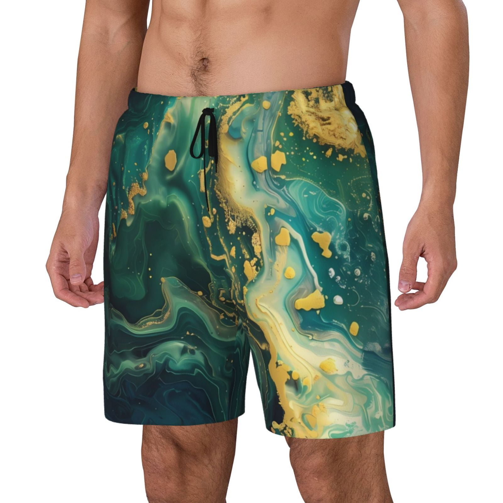 Vsdgher Turquoise Golden Swirl for Mens Swim Trunks with Compression ...