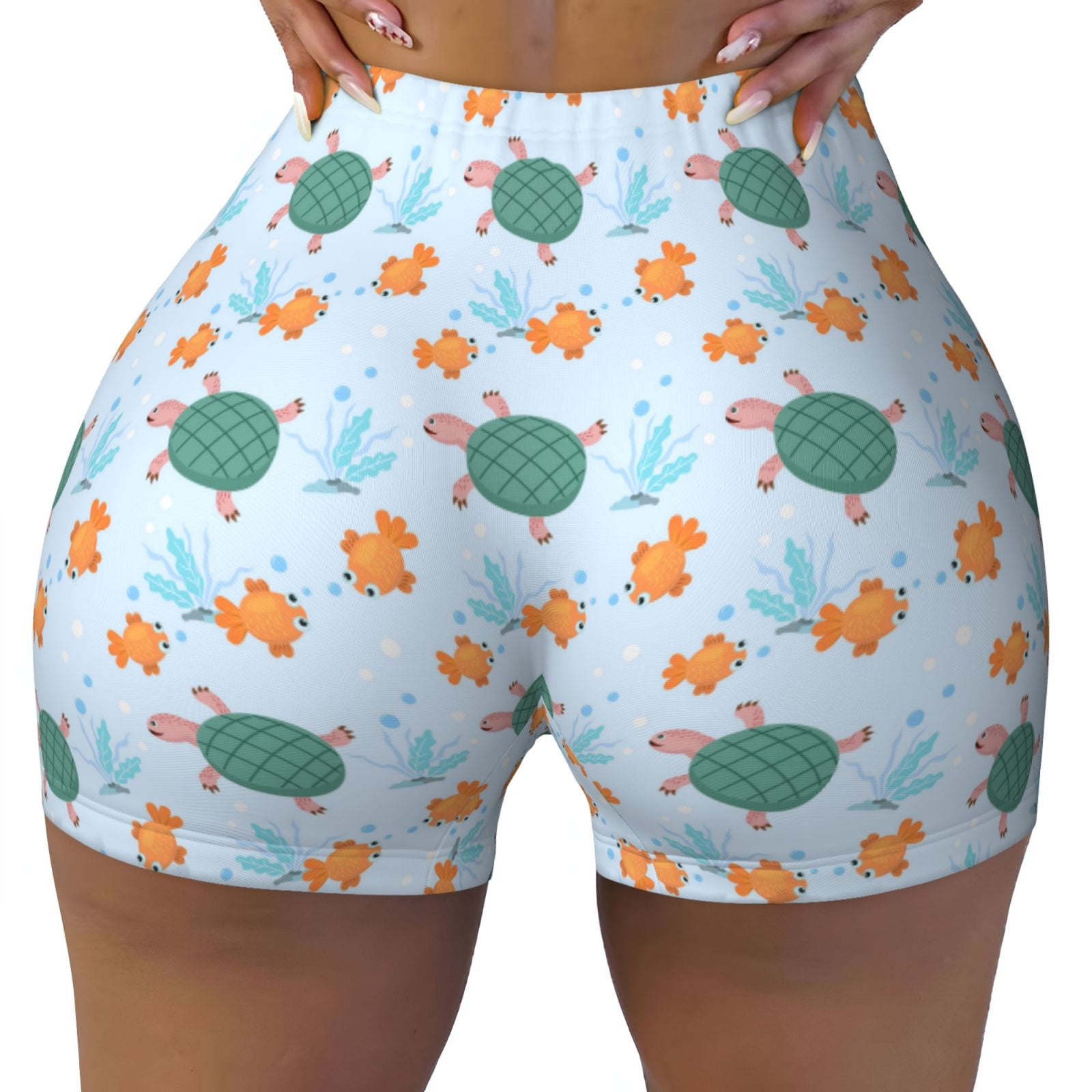 Vsdgher Turtles And Goldfish print Workout Shorts for Women Seamless ...