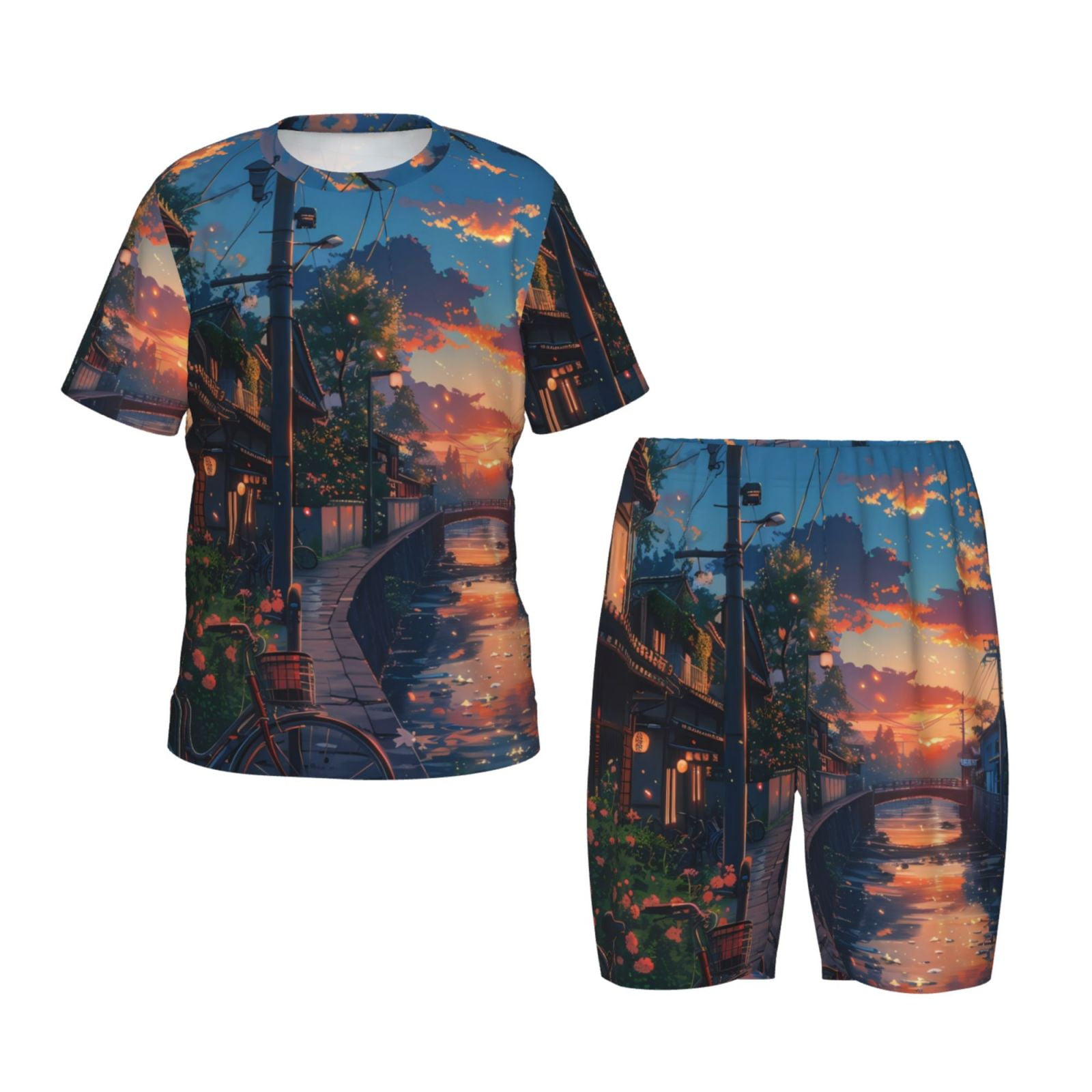 Vsdgher Twilight Canal Reflection for Kids Short Sleeve Pajamas Kids ...