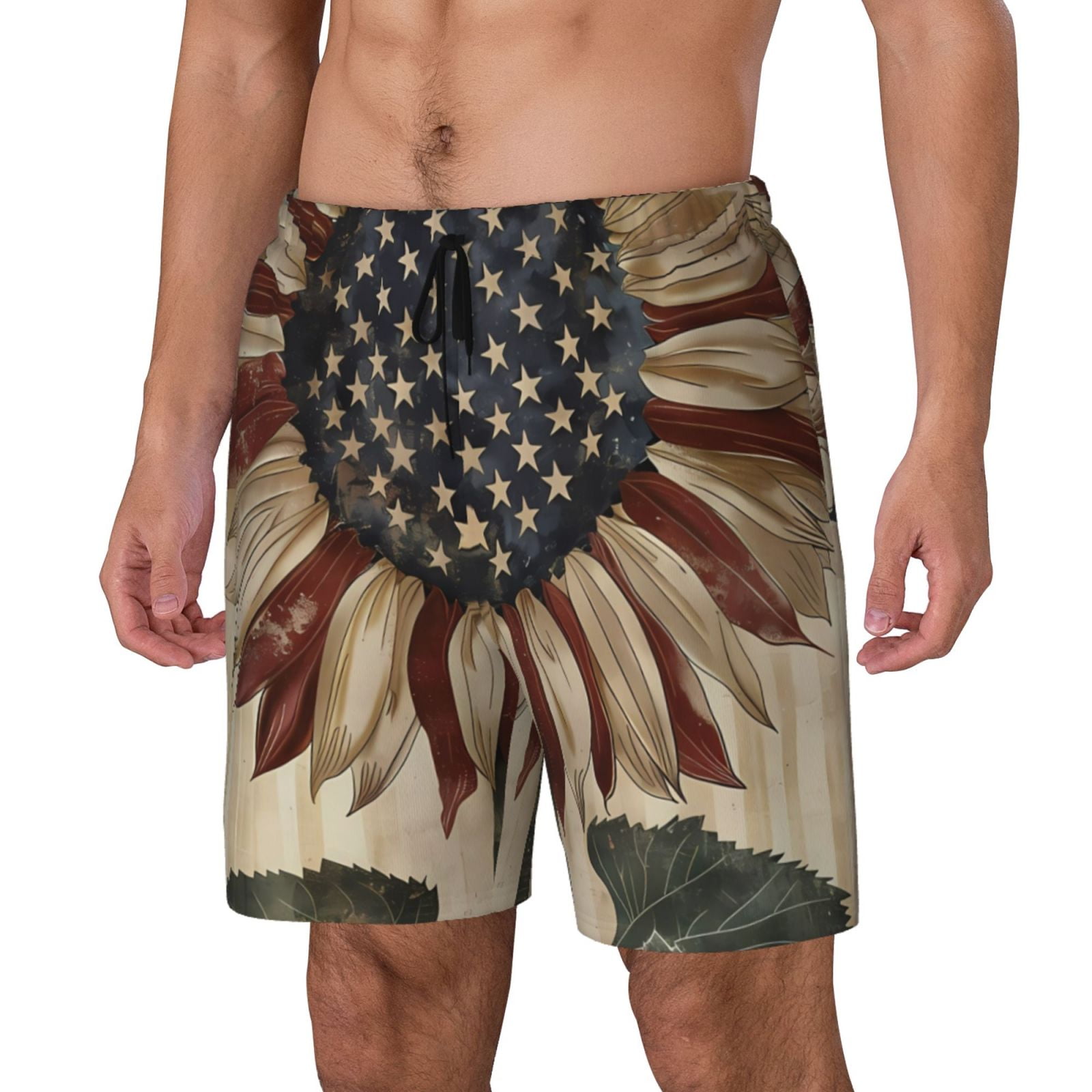 Vsdgher USA Sunflower Flag for Mens Swim Trunks with Compression Liner ...