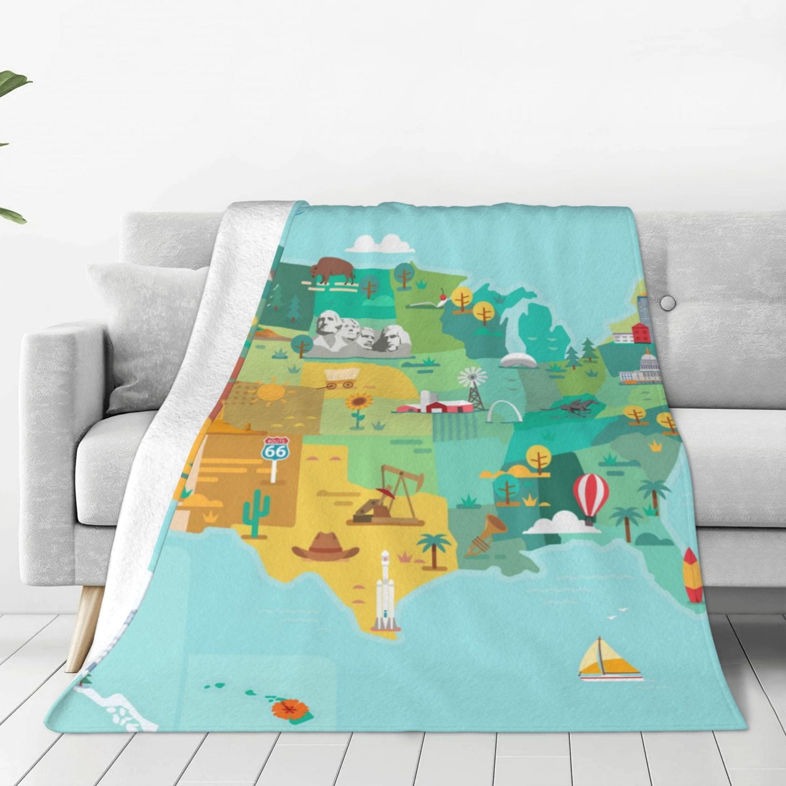 Vsdgher USA Tourist Map Ultra-Soft Micro flannel Blanket Throw Blankets ...
