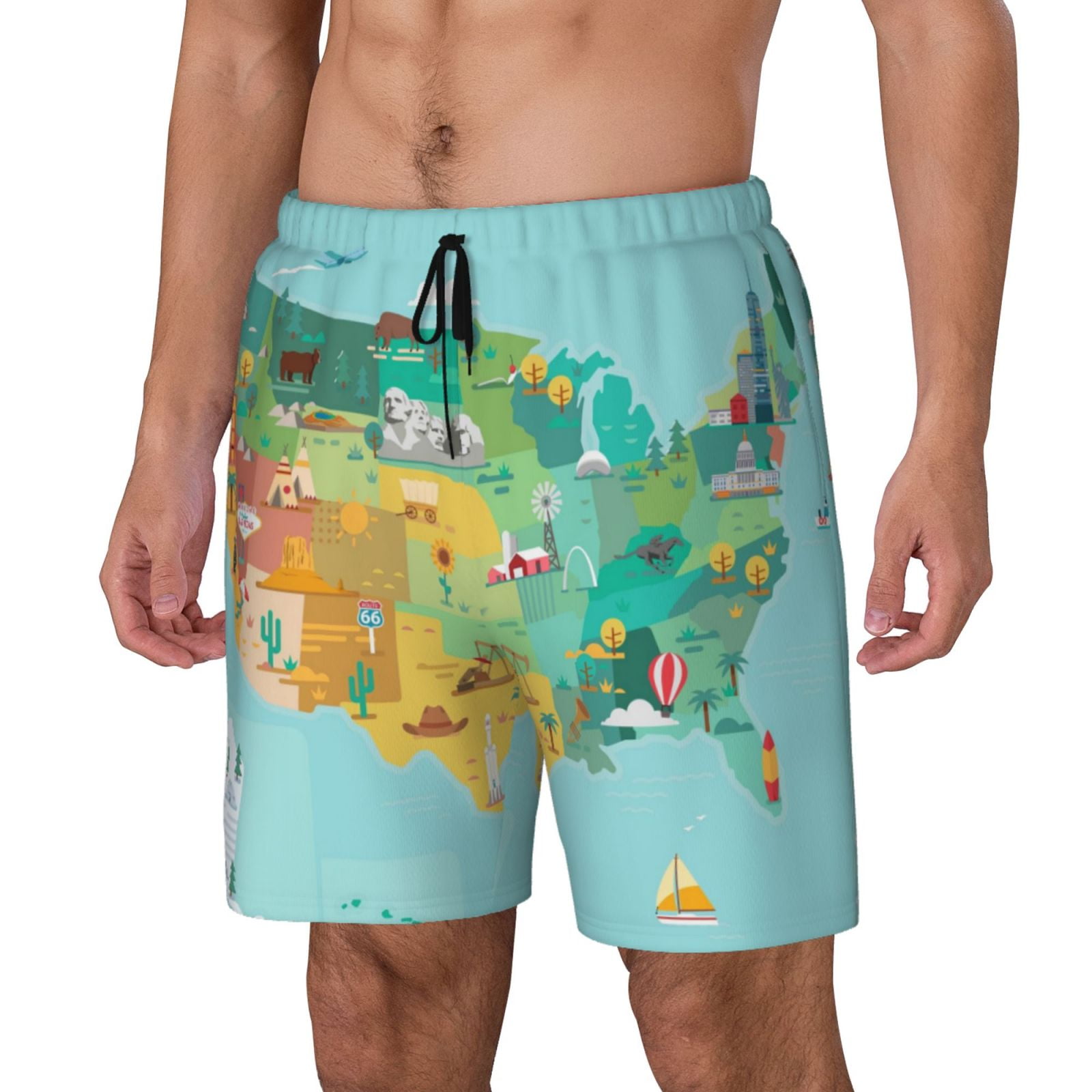 Vsdgher USA Tourist Map for Mens Swim Trunks with Compression Liner ...