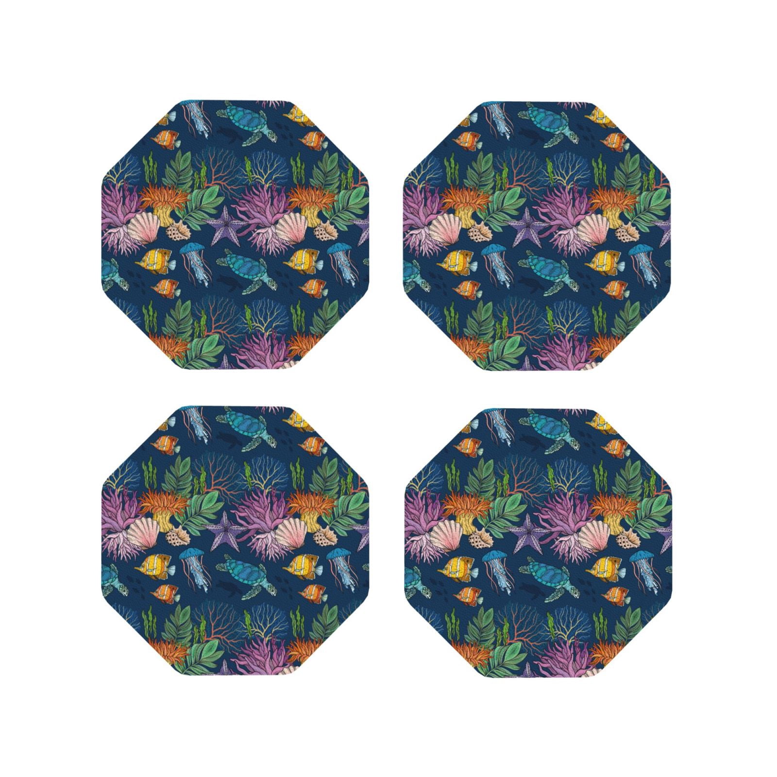 Vsdgher Undersea Animals Leather Coasters for Drinks, Durable Drink ...